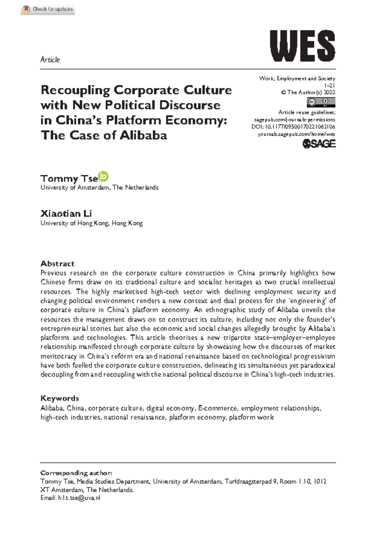 Recoupling Corporate Culture with New Political Discourse in China's ...