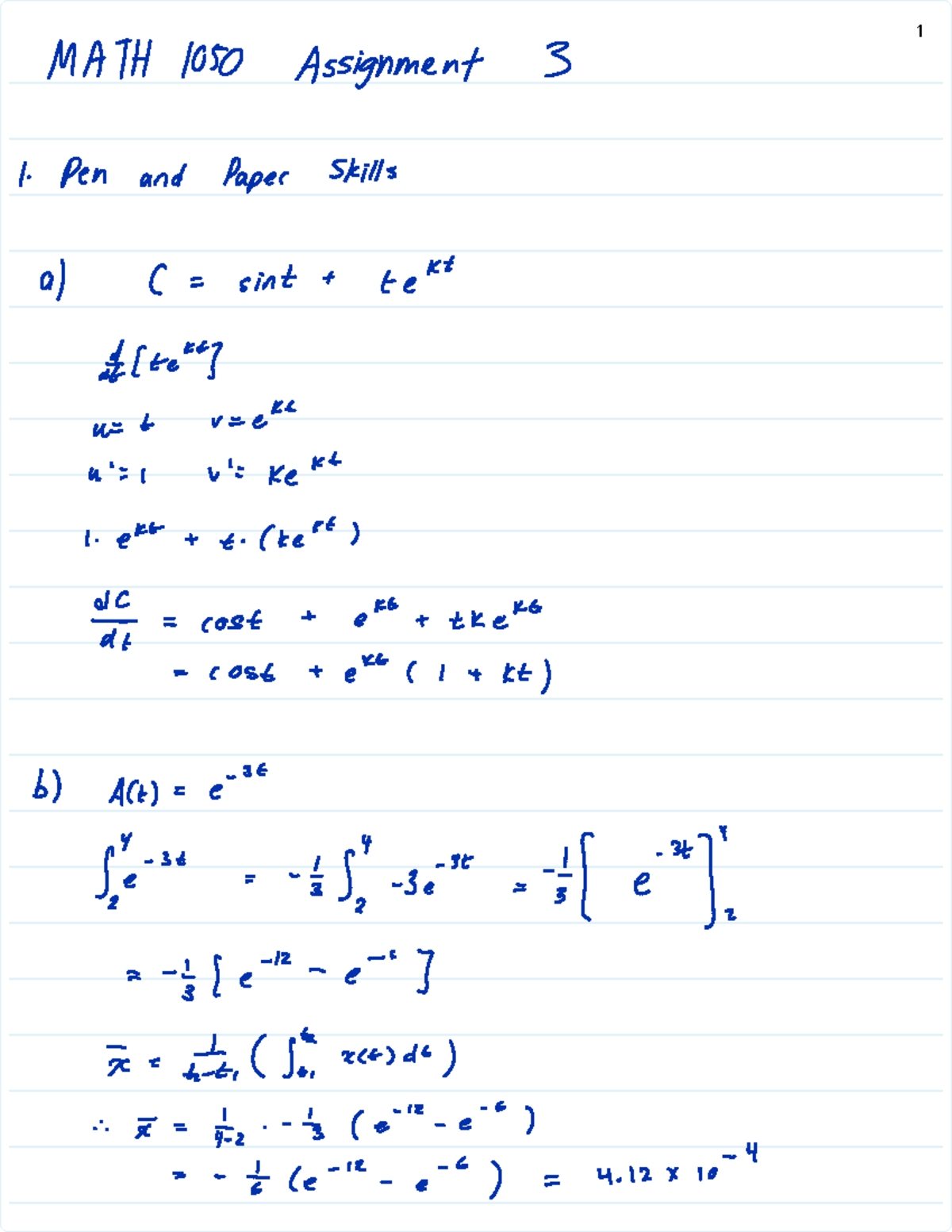 MATH1050 Assignment 3 - 1 MATH 1050 Assignment 3 Pen and Paper Skills a ...