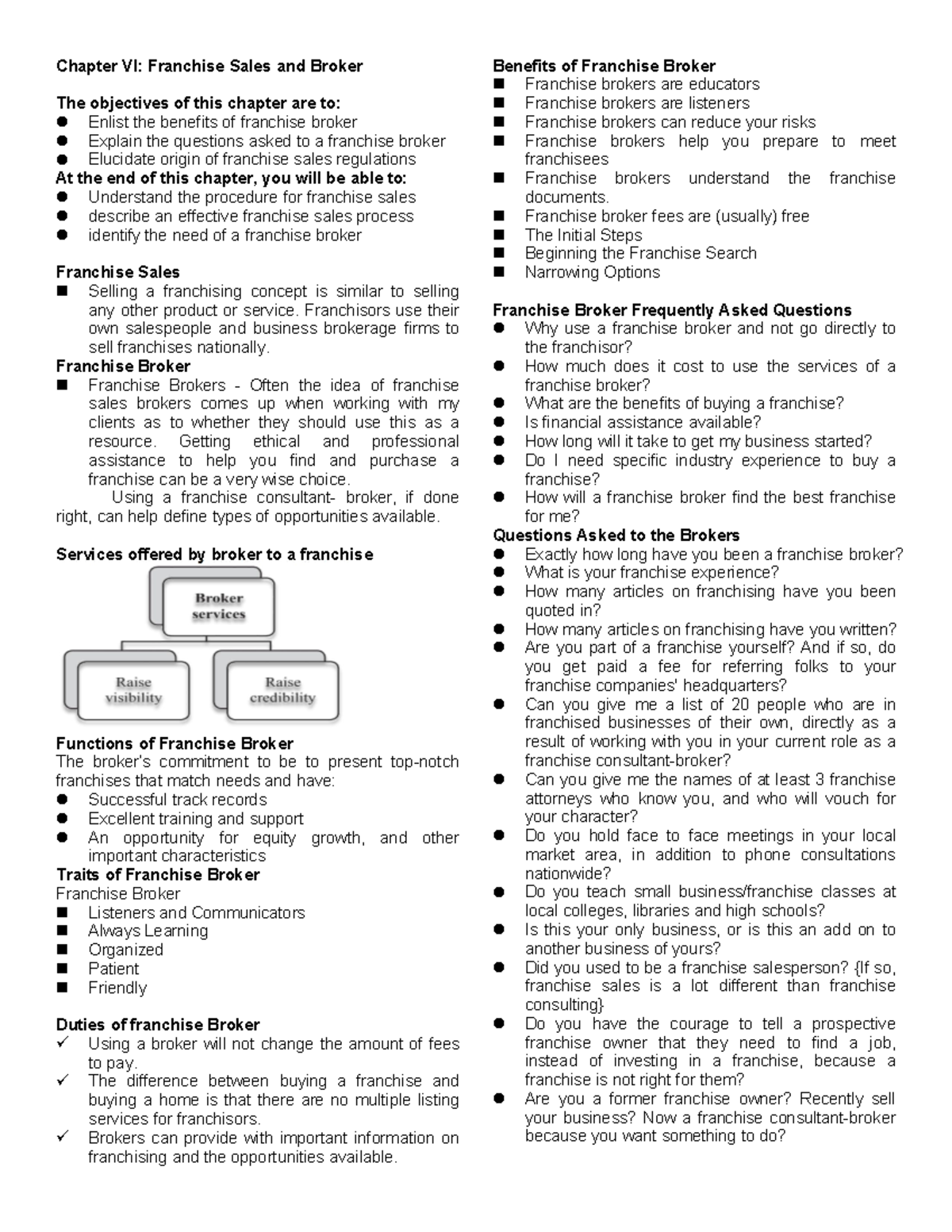 Chapter 6 - goodluck - Chapter VI: Franchise Sales and Broker The ...
