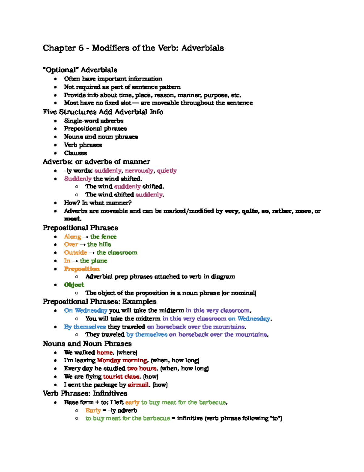 ENG 352 Chapter 6 Notes - Adverbials - Chapter 6 - Modifiers of the ...