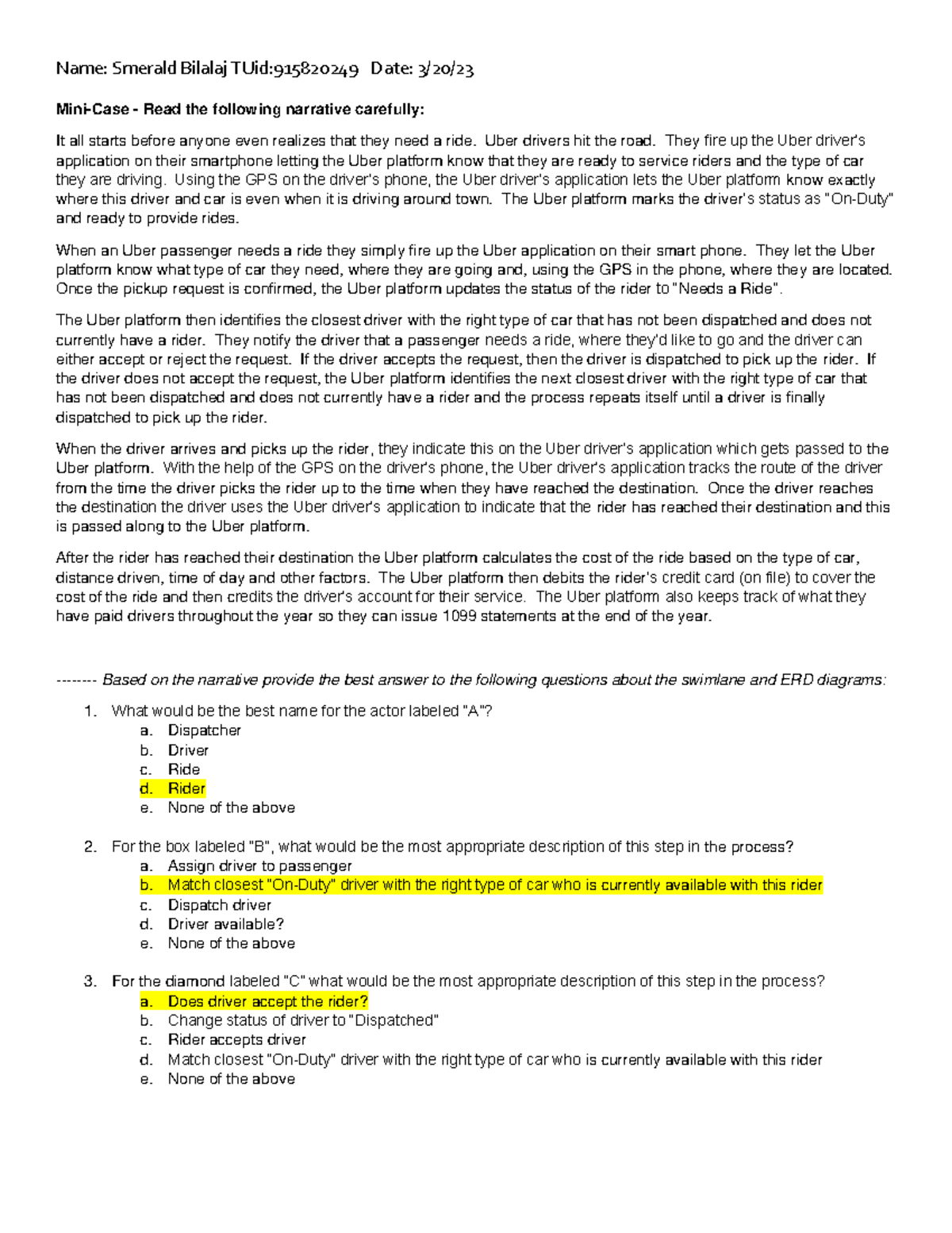 Exam 2 - Sample Mini-Case Review - Uber Platform online (week 7 ICA) wo ...