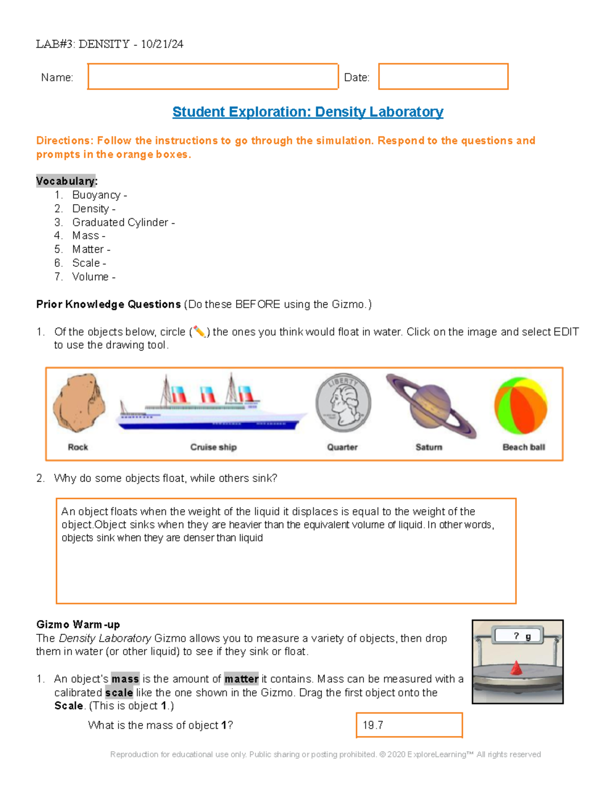 WIL Michael Morivil - LAB#3 Density - LAB#3: DENSITY - 10/21/ Name ...