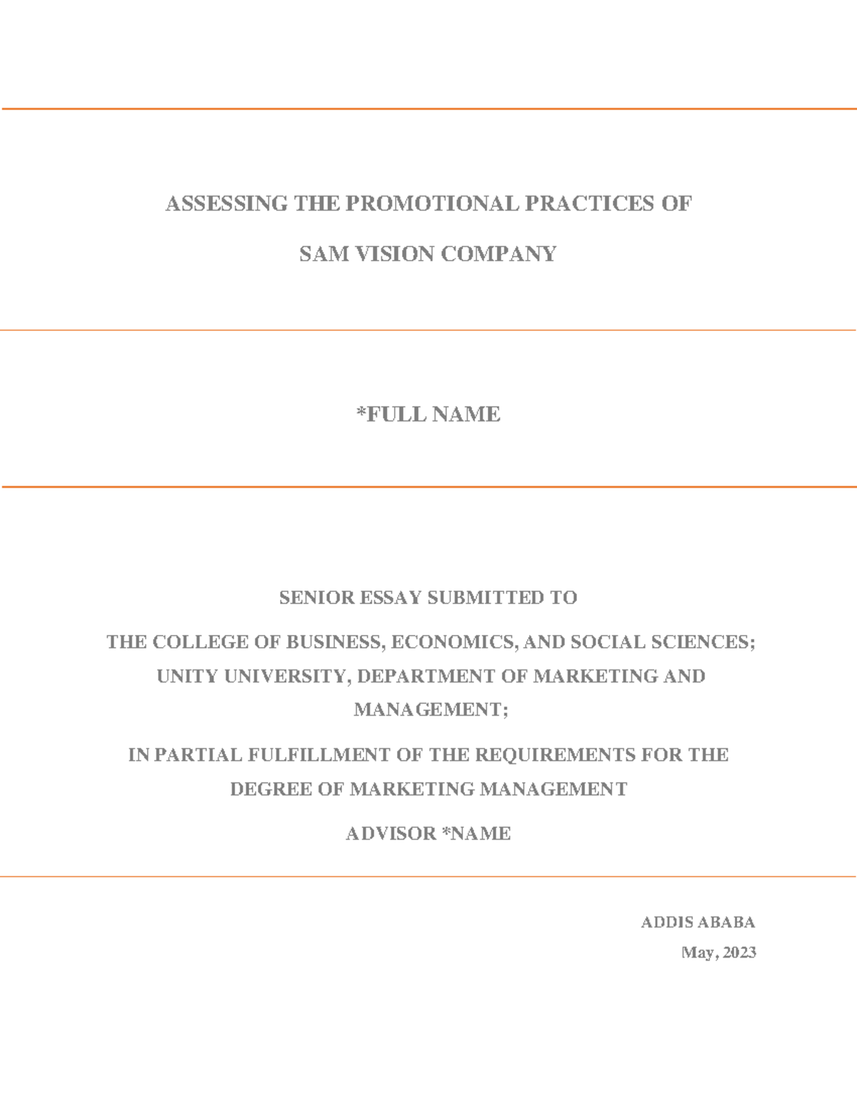Research Sample - ASSESSING THE PROMOTIONAL PRACTICES OF SAM VISION ...