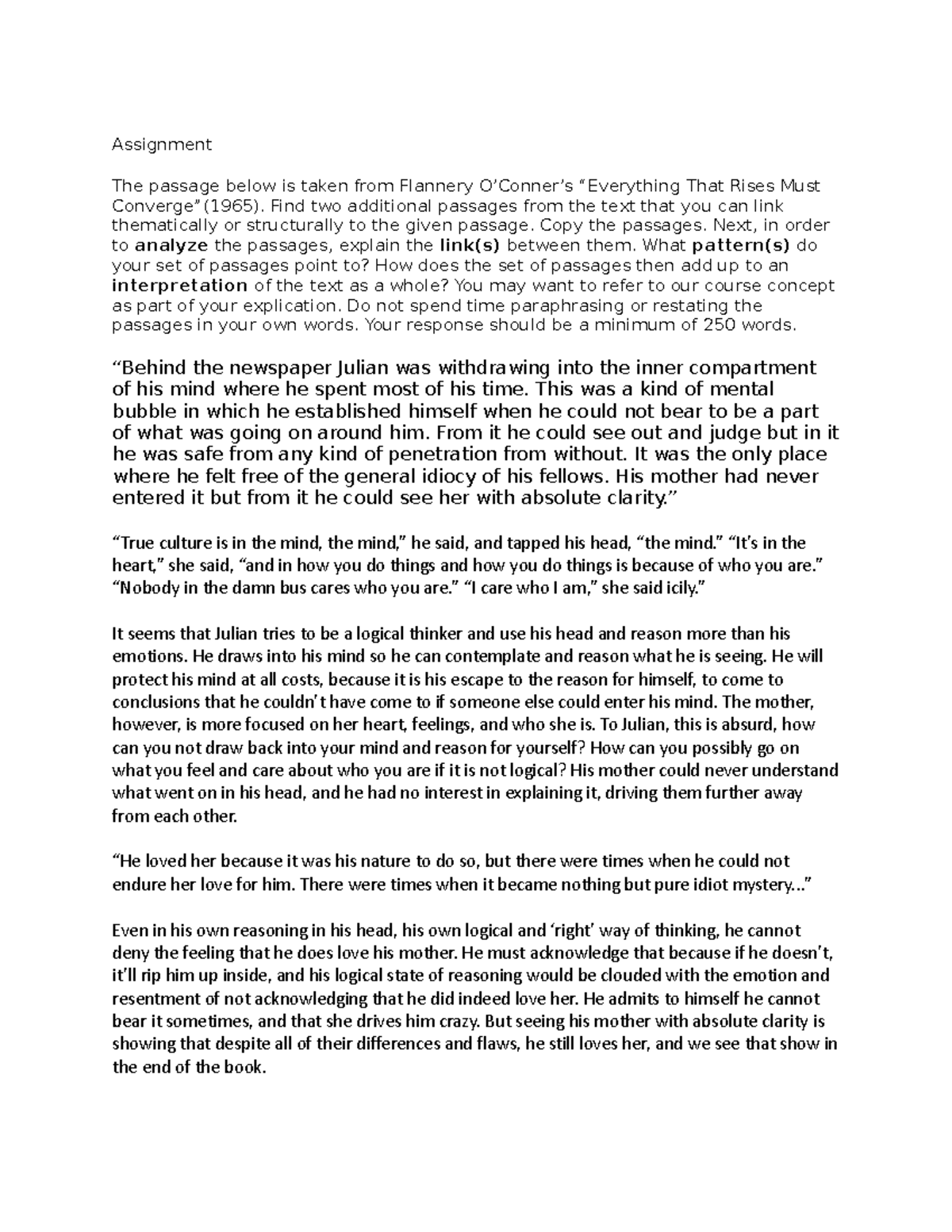 Everything That Rises Assignment - LIT 115 - FRCC - Studocu