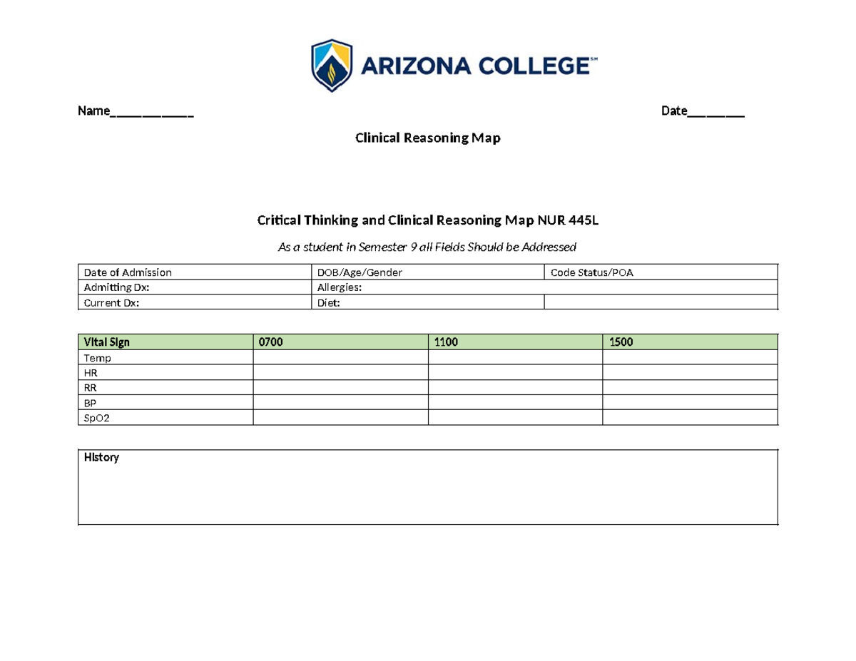 Semester 9 Critical Thinking Map - Clinical Reasoning Map Critical ...