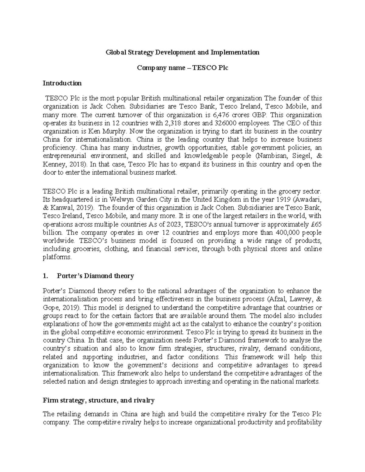 Global Strategy Development and Implementation - Subsidiaries are Tesco ...
