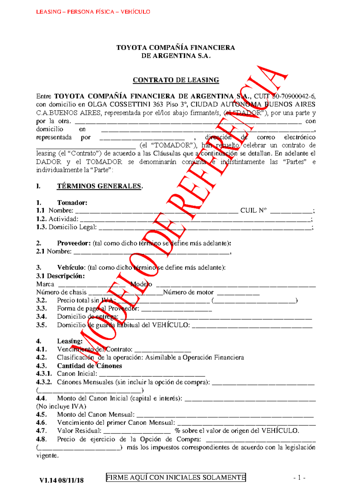 Contrato de Leasing - Persona física – Vehículo - V1. 14 08 / 11 / 18 ...