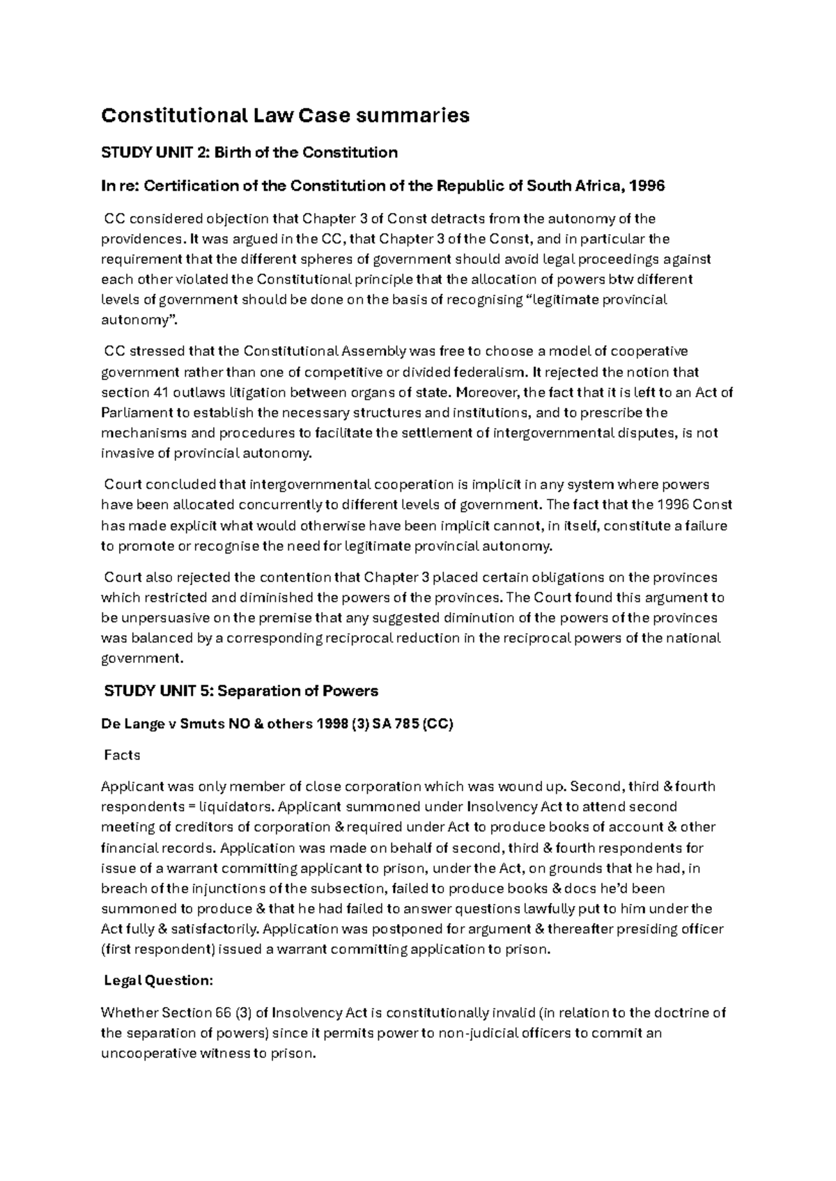 Constitutional law case summaries 1 - Constitutional Law Case summaries ...