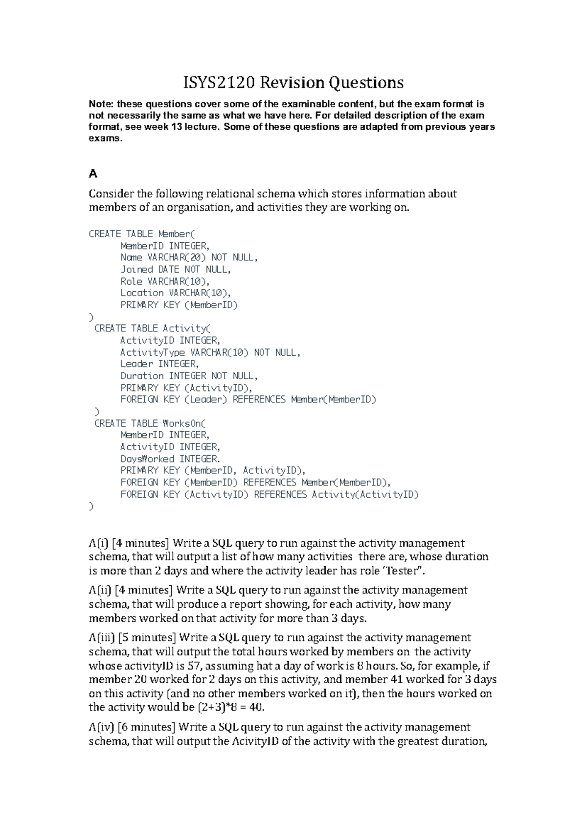ISYS2120 revision questions - ISYS2120 Revision Questions Note: these ...