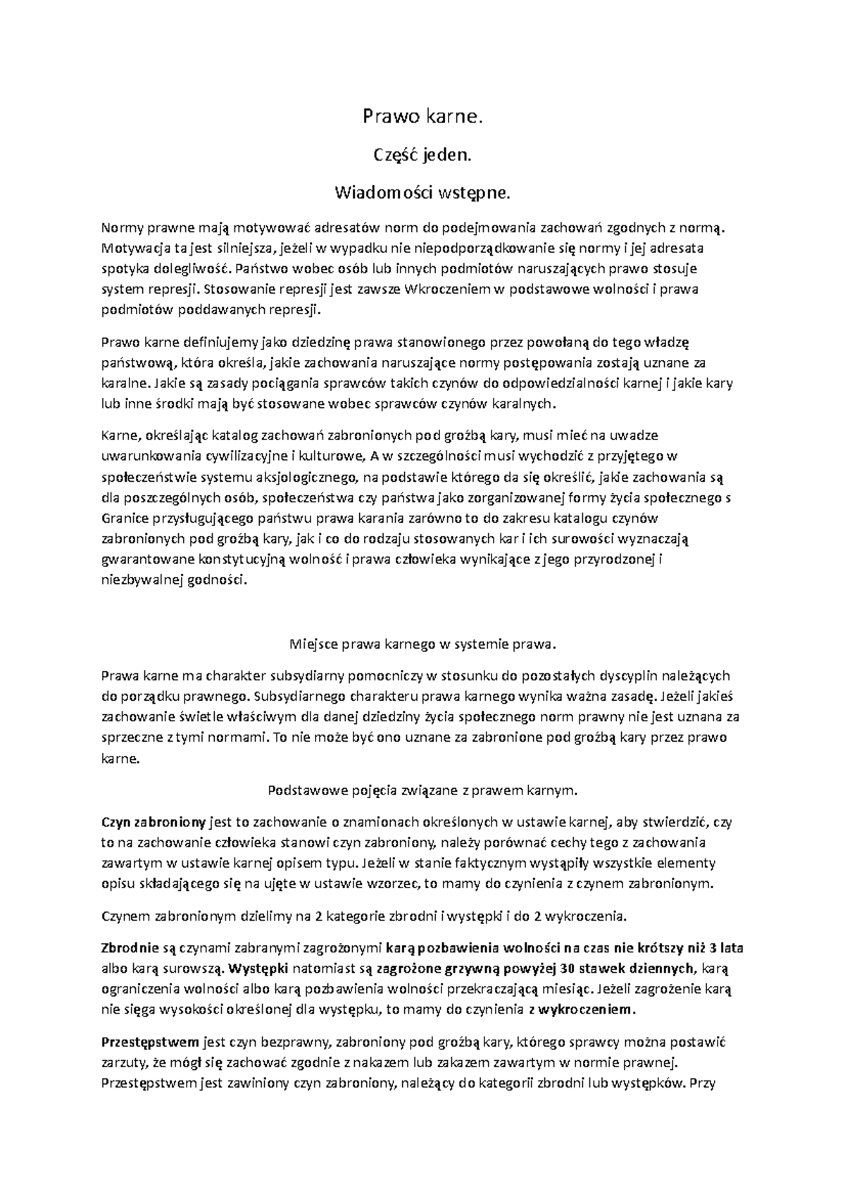 Pk. czesc 1 - streszczenie pierwszej części podręcznika - Polskie Prawo ...