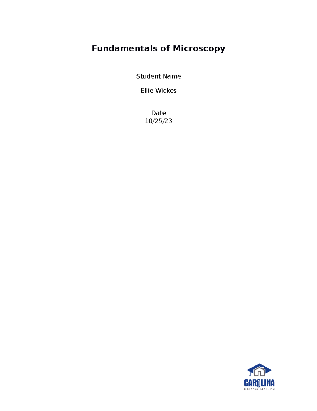 Lab Report Fundamentals of Microscopy - Fundamentals of Microscopy ...