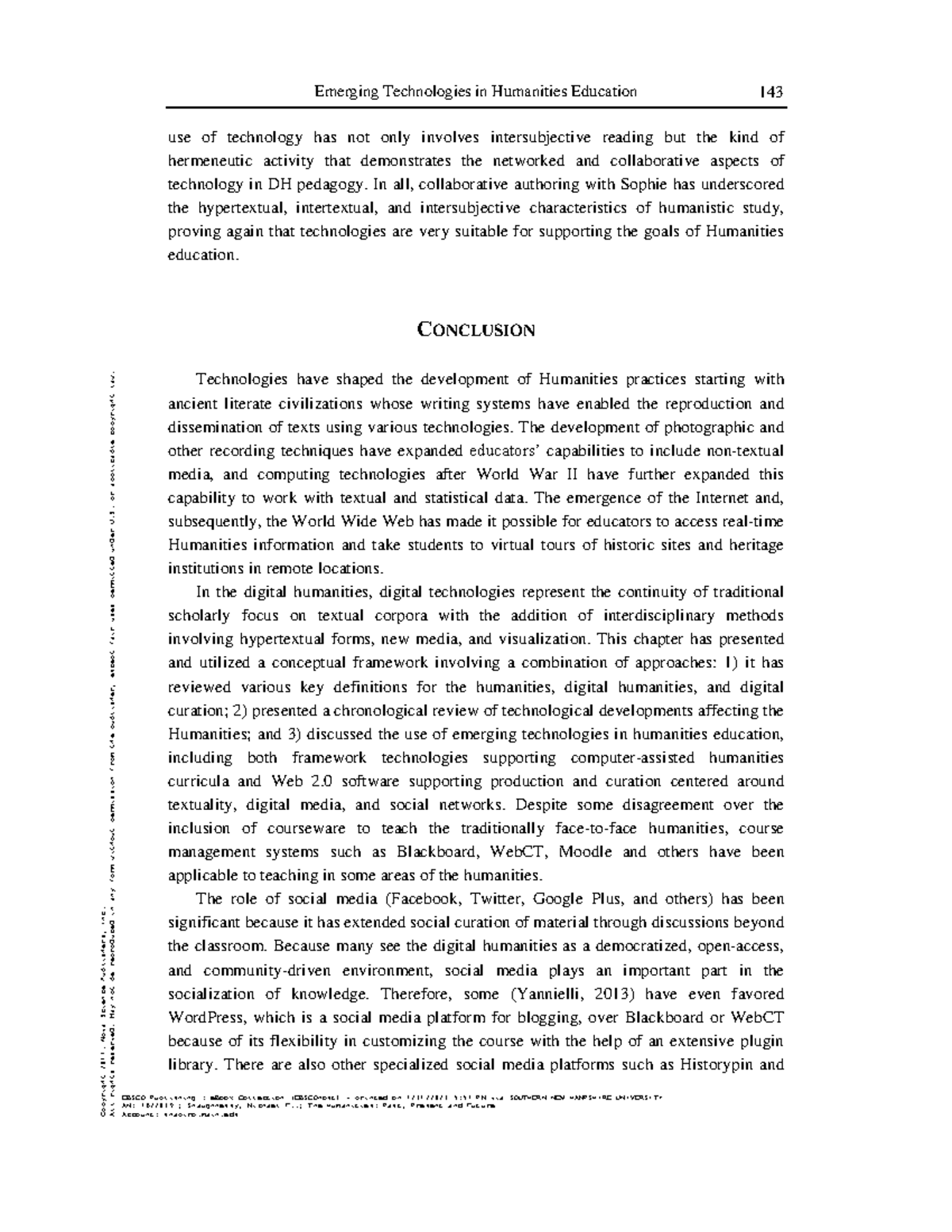 Conclusion The Humanities Past Pres - Emerging Technologies in ...