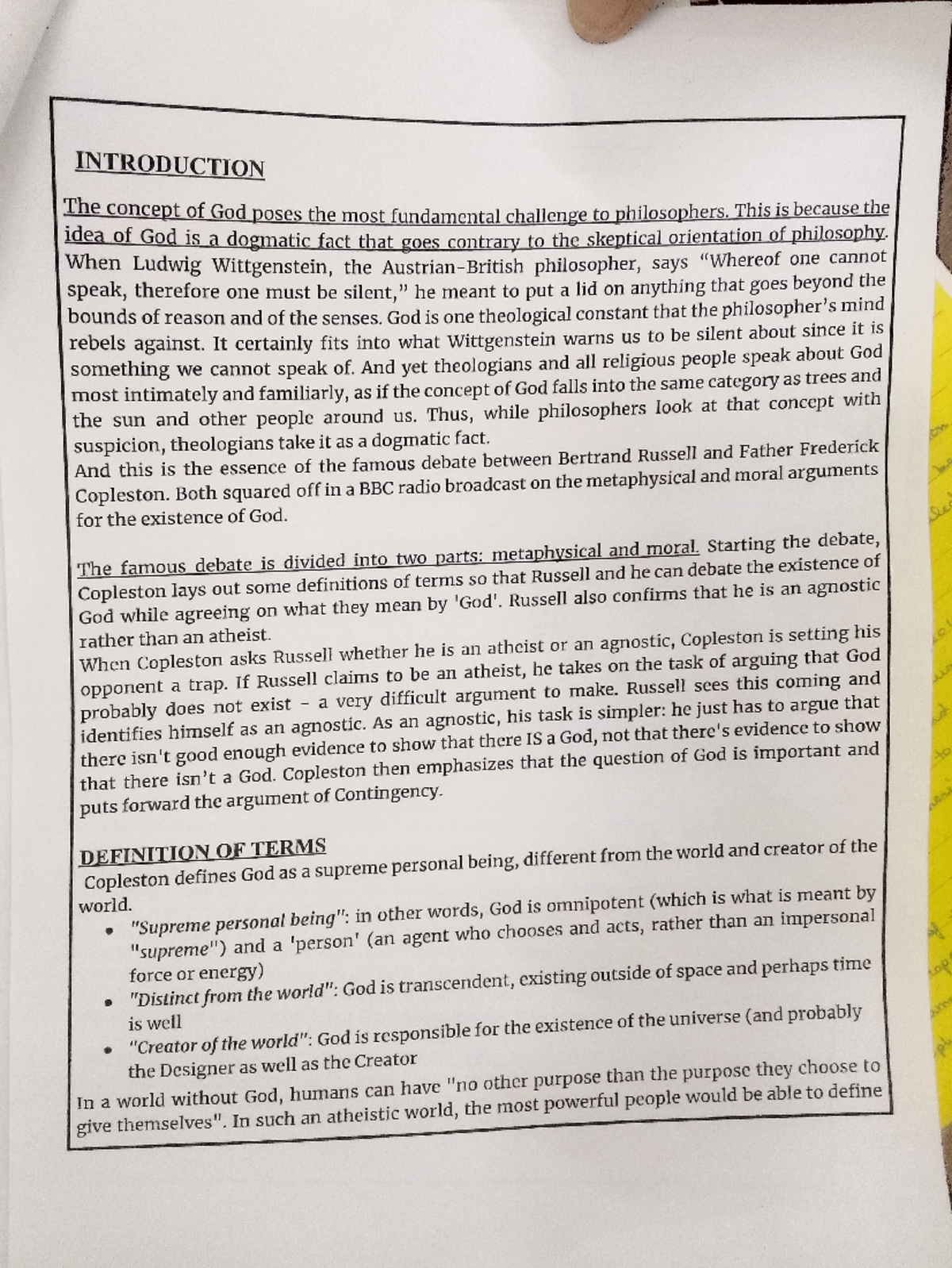 Philosophy of religon - assignment - INTRODUCTION The concept of God ...