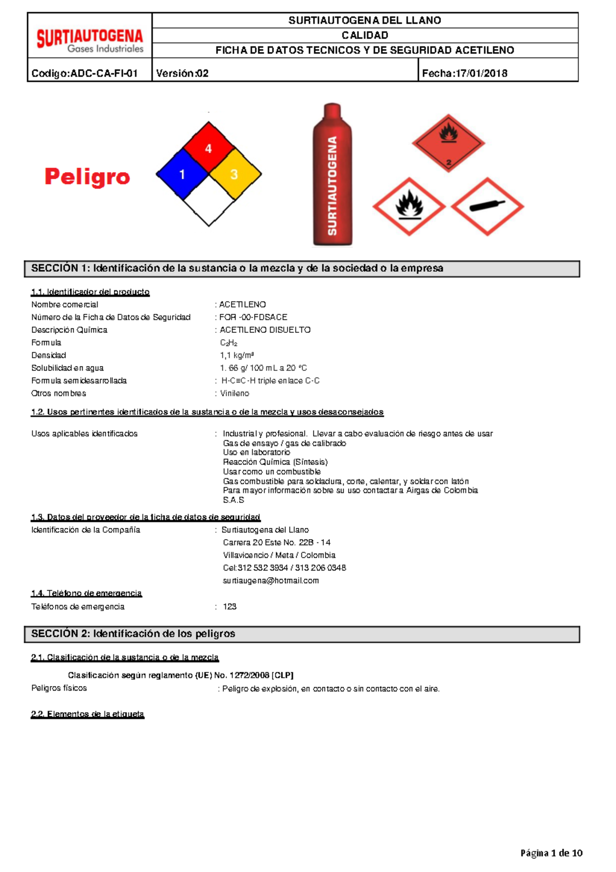 Acetileno - RIESGO QUIMICO - CALIDAD FICHA DE DATOS TECNICOS Y DE SEGURIDAD ACETILENO - Studocu