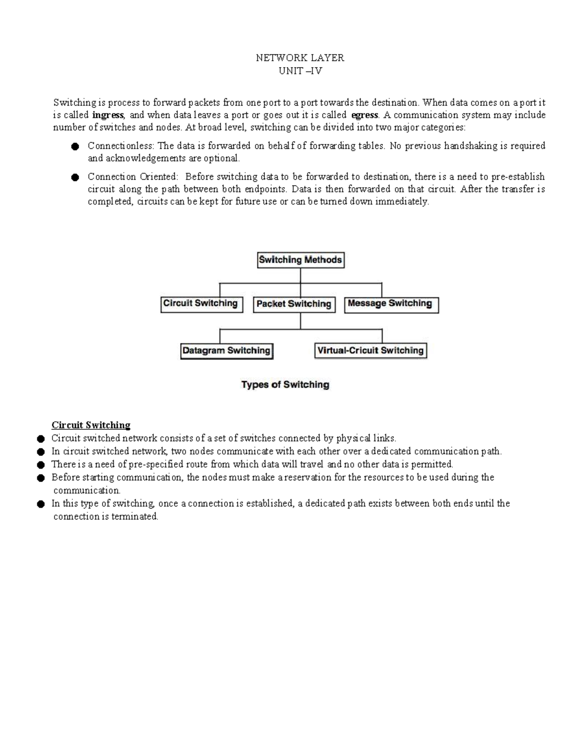 Network Layer - NETWORK LAYER UNIT –IV Switching is process to forward ...