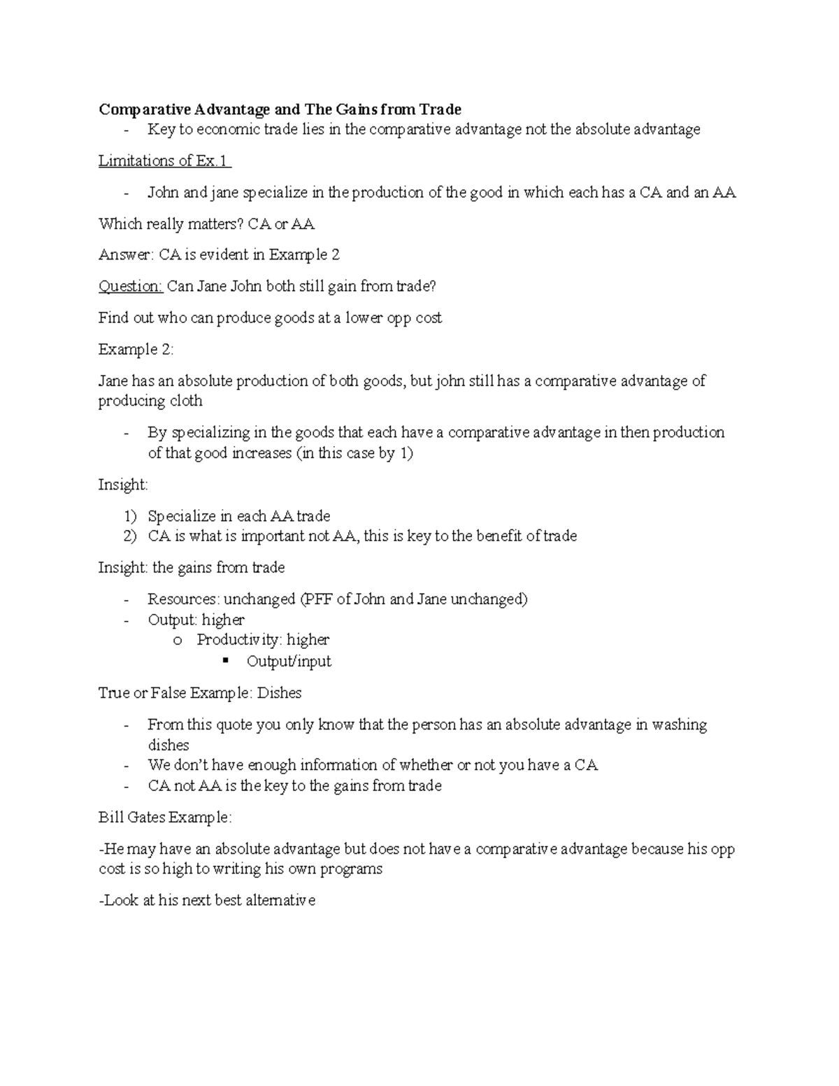 Lec 4 - Lecture notes 4 - Comparative Advantage and The Gains from ...