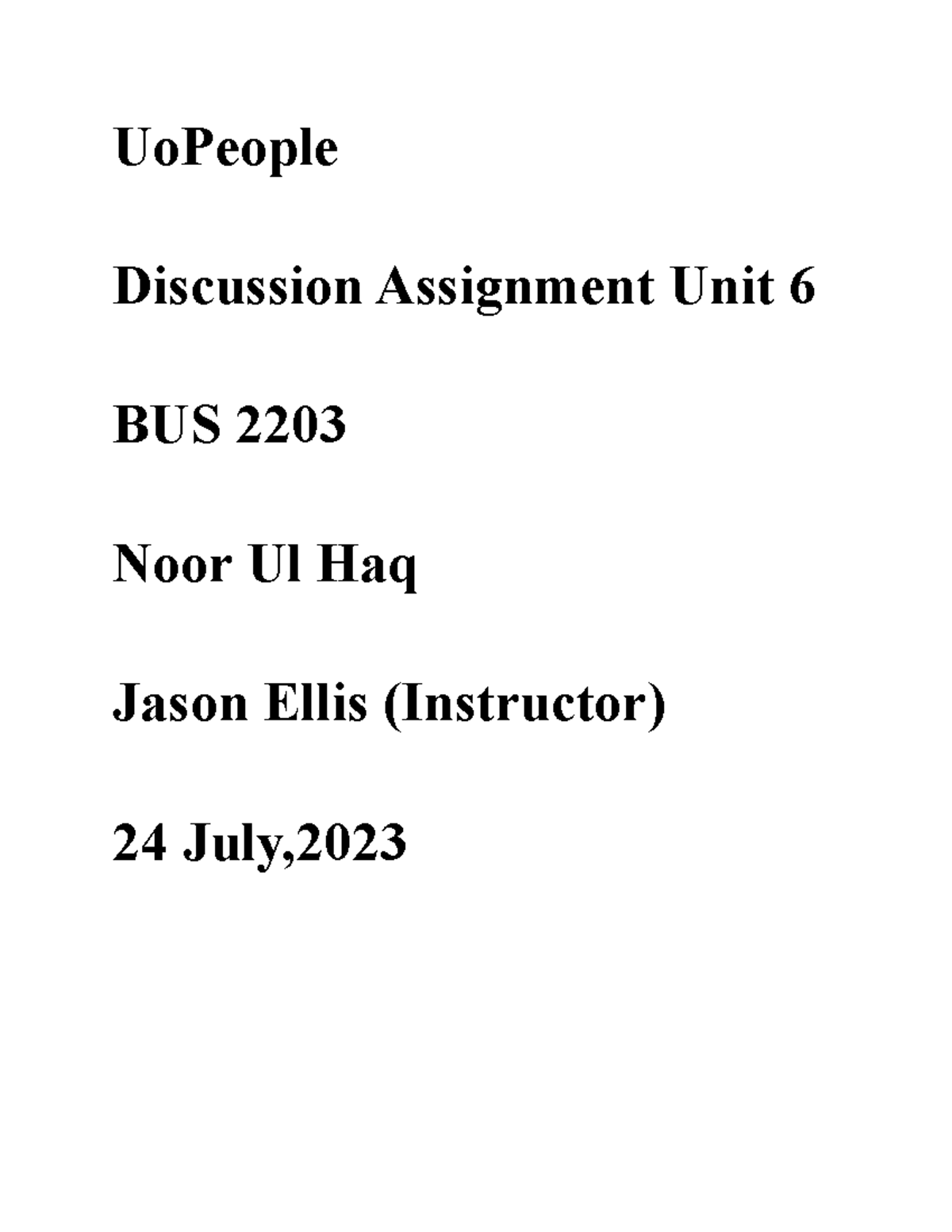 Discussion Assignment Unit 6 - UoPeople Discussion Assignment Unit 6 ...