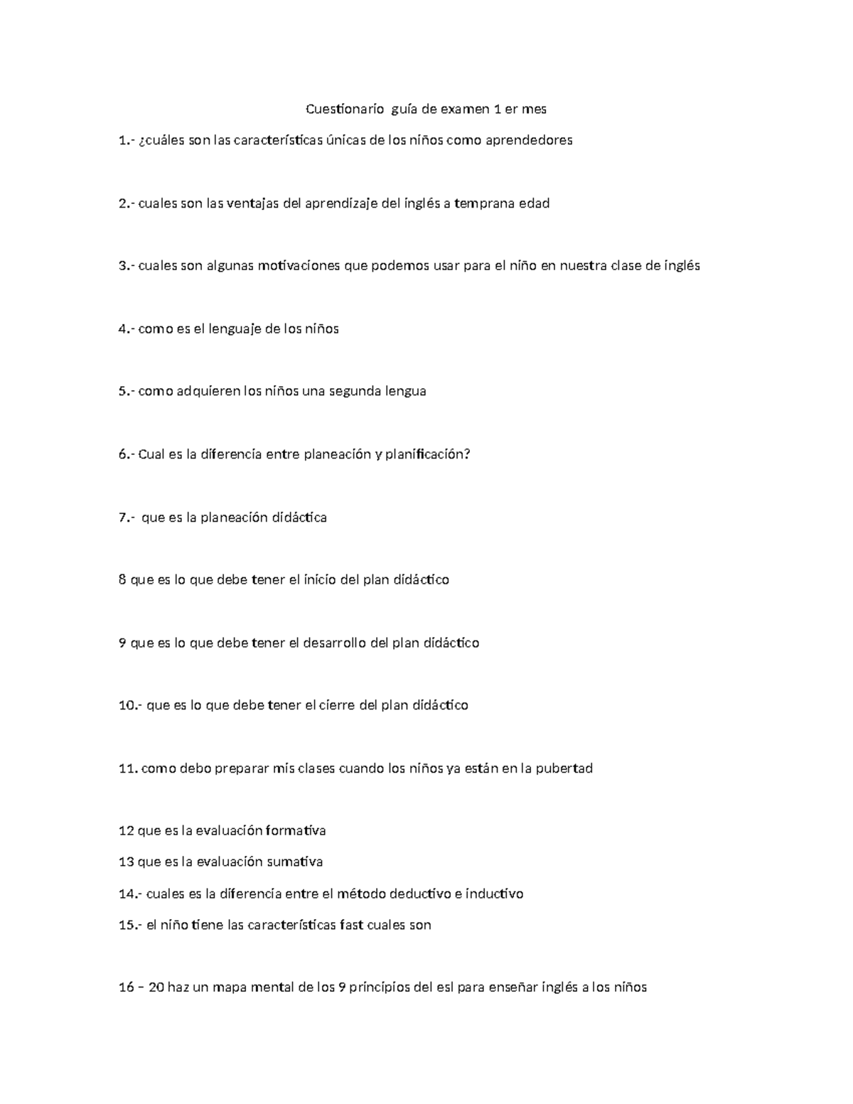 Cuestionario guía de examen 1 er mes - ¿cuáles son las características ...