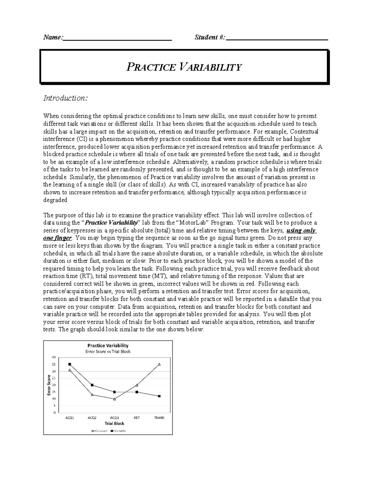 Practice Variability - Lab Activity - Name: Student #: PRACTICE VARIABILITY Introduction: When ...