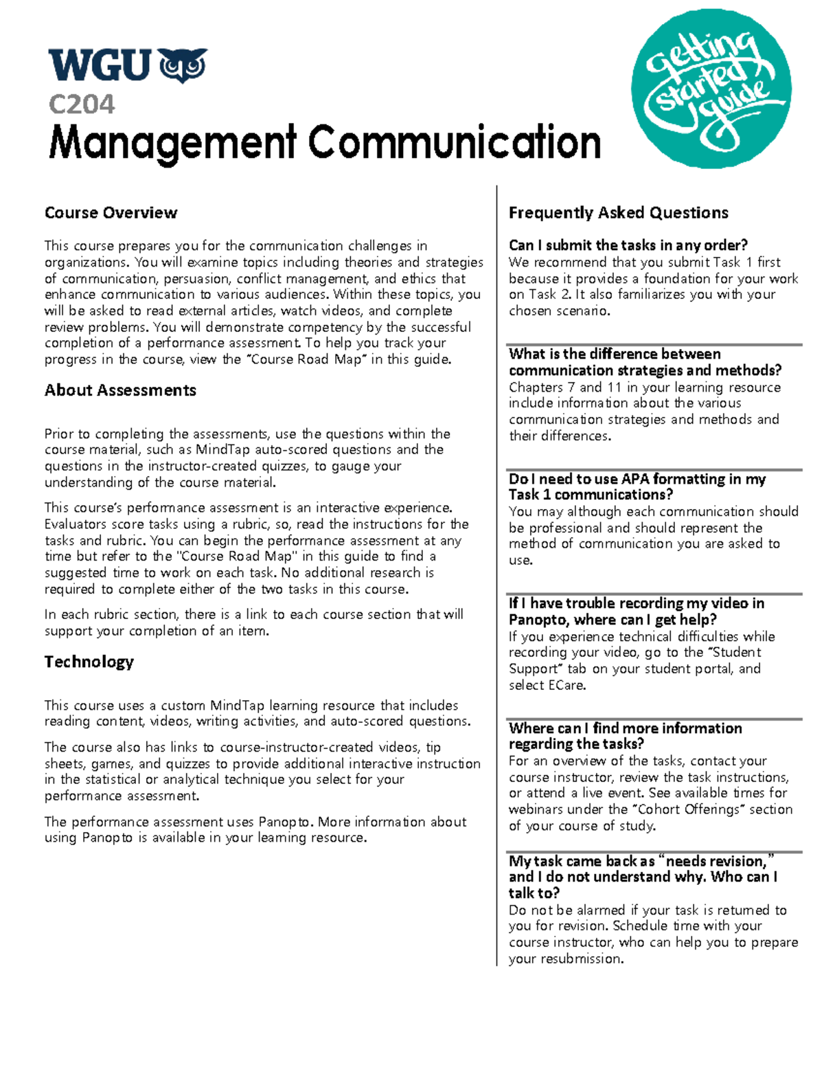C204 gettingstartedguide - C Management Communication Course Overview ...
