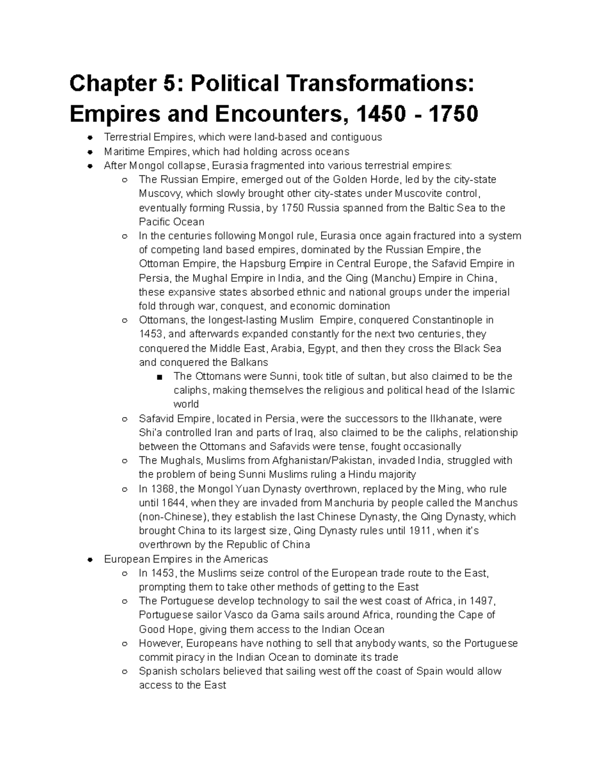 AP World History Chapter 5 - 6 Notes - Chapter 5: Political ...