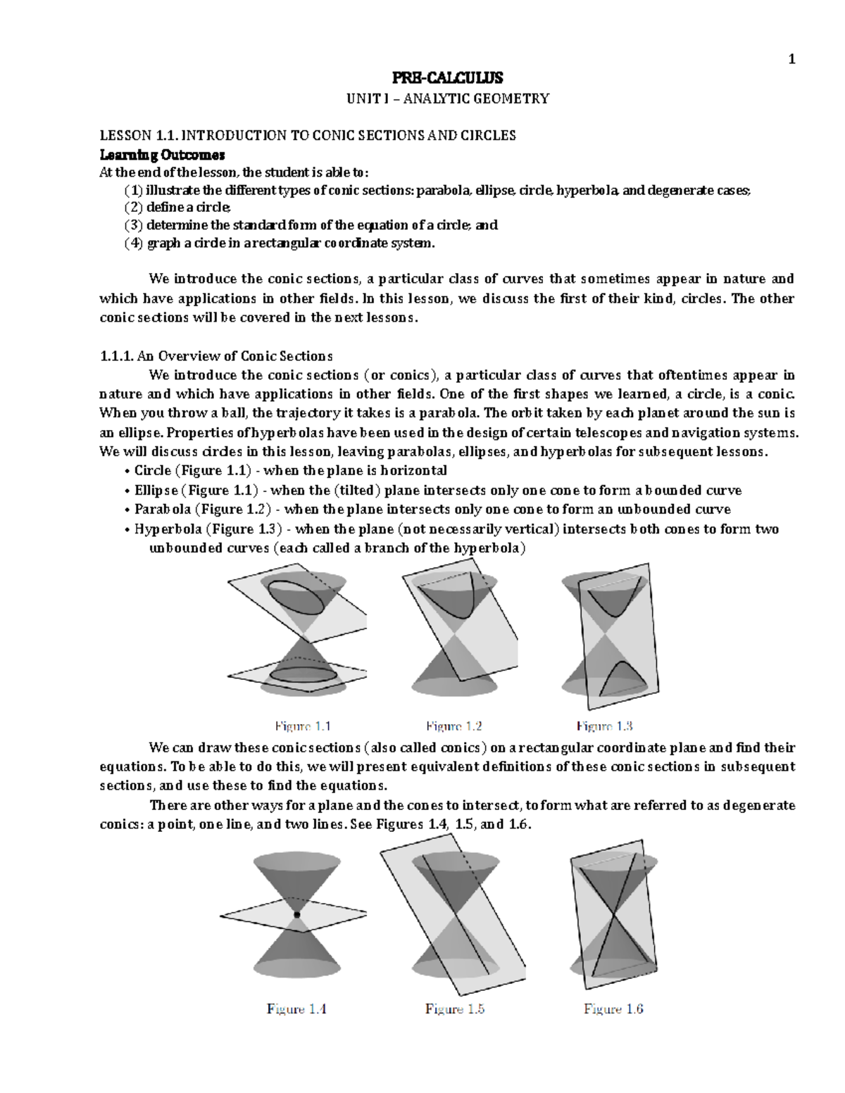 PRE Calculus UNIT I - PRE-CALCULUS UNIT I – ANALYTIC GEOMETRY LESSON 1 ...