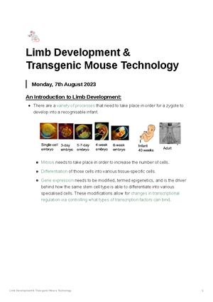 MCB3023S Limb Development and Evolutionary Development Limb Development ...