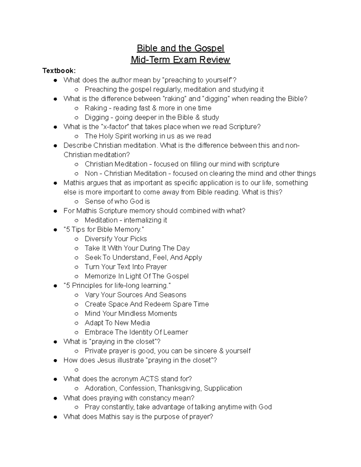 Bible and the Gospel Mid-Term Exam Review - Bible and the Gospel Mid ...