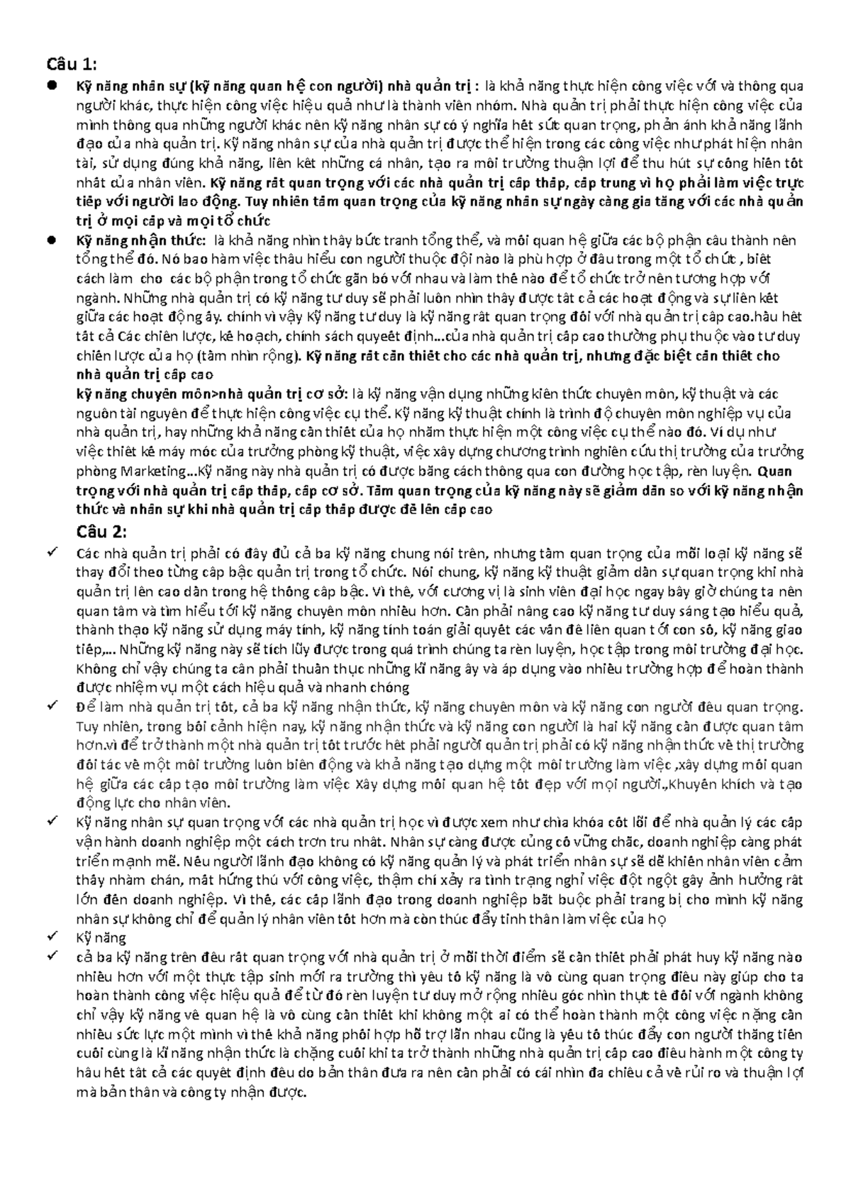 Bài tập về nhà - efwef - Câu 1: Kỹỹ năng nhân s ự (kỹỹ năng quan h ệ ...