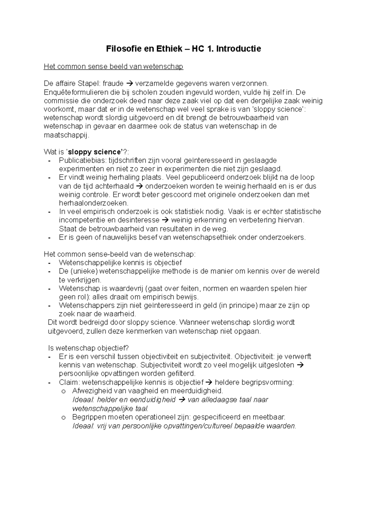 HC 1. Introductie - Filosofie en Ethiek – HC 1. Introductie Het common ...