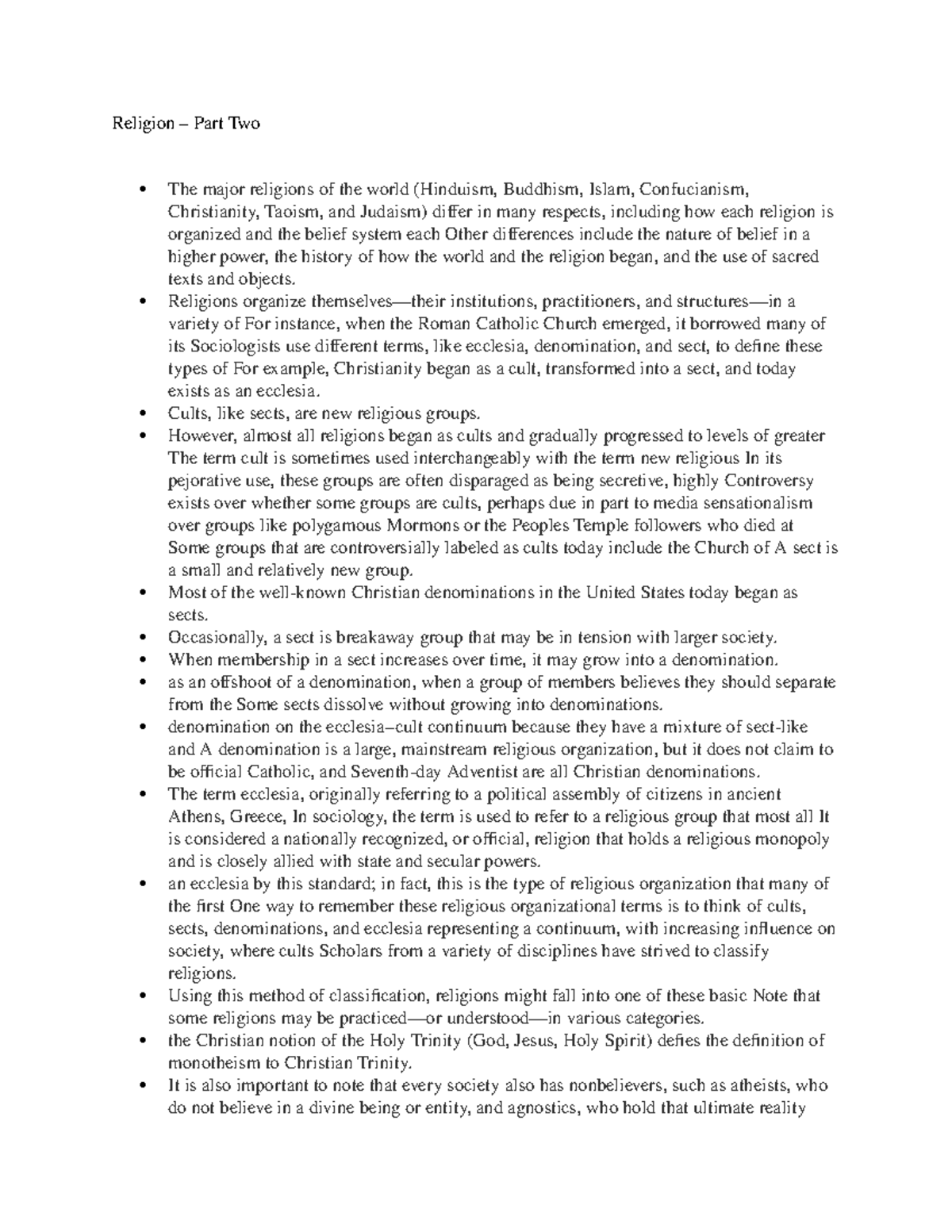 Religion – Part Two - Hybrid Class - Religion – Part Two The major ...