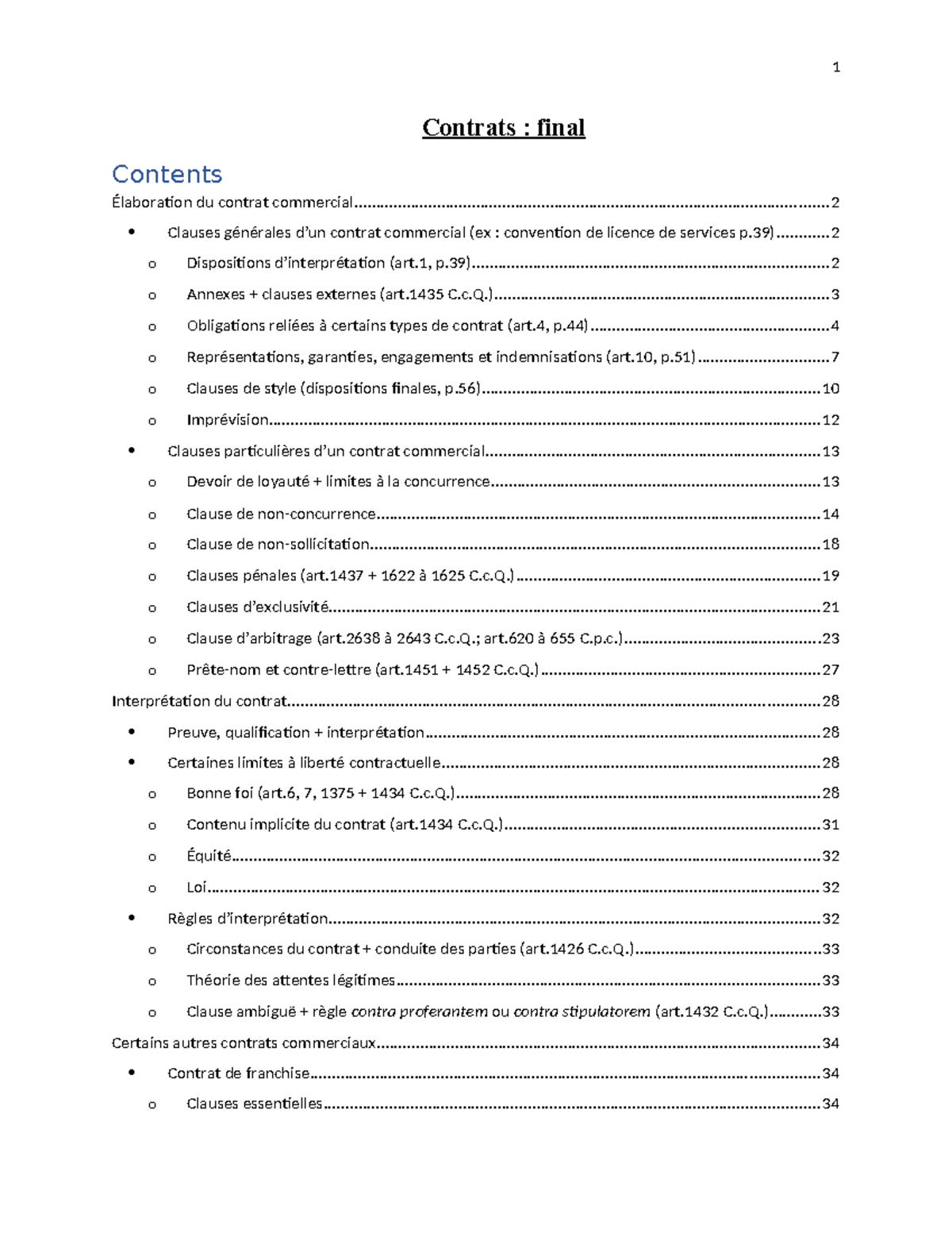 Contrats final - Contrats : final Élaboration du contrat - Studocu