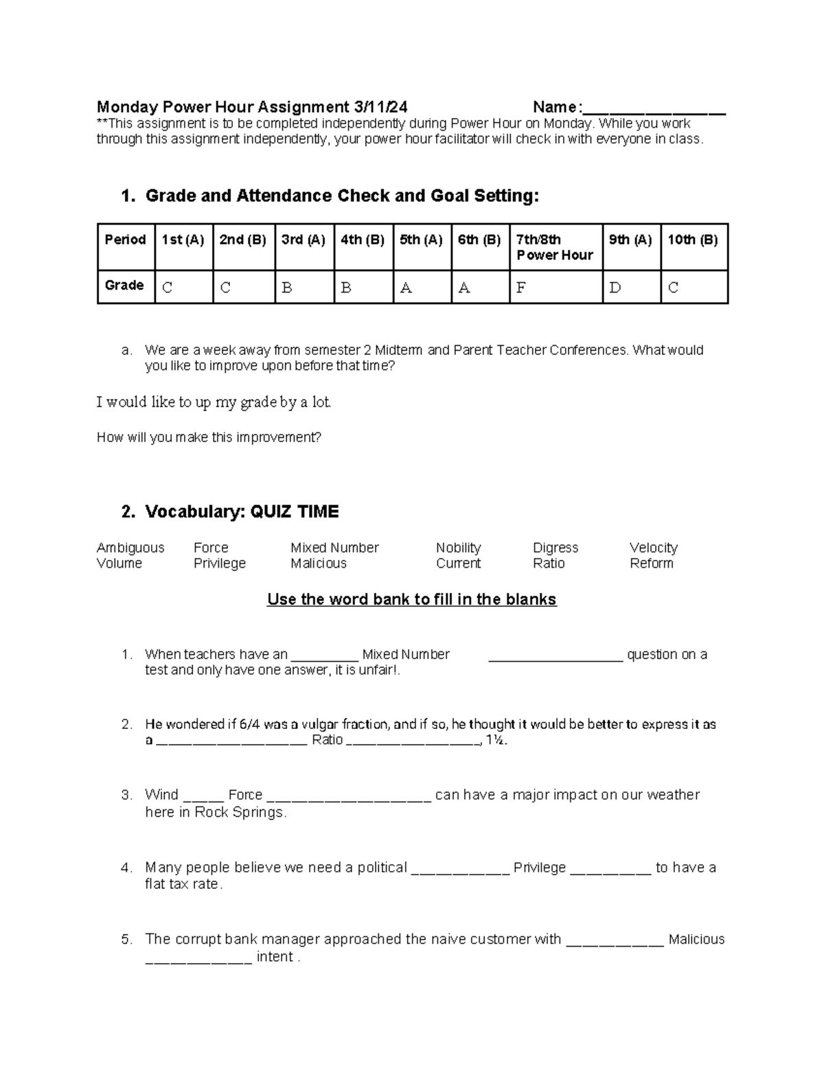 Monday Power Hour Assignment 3-1 - While you work through this ...