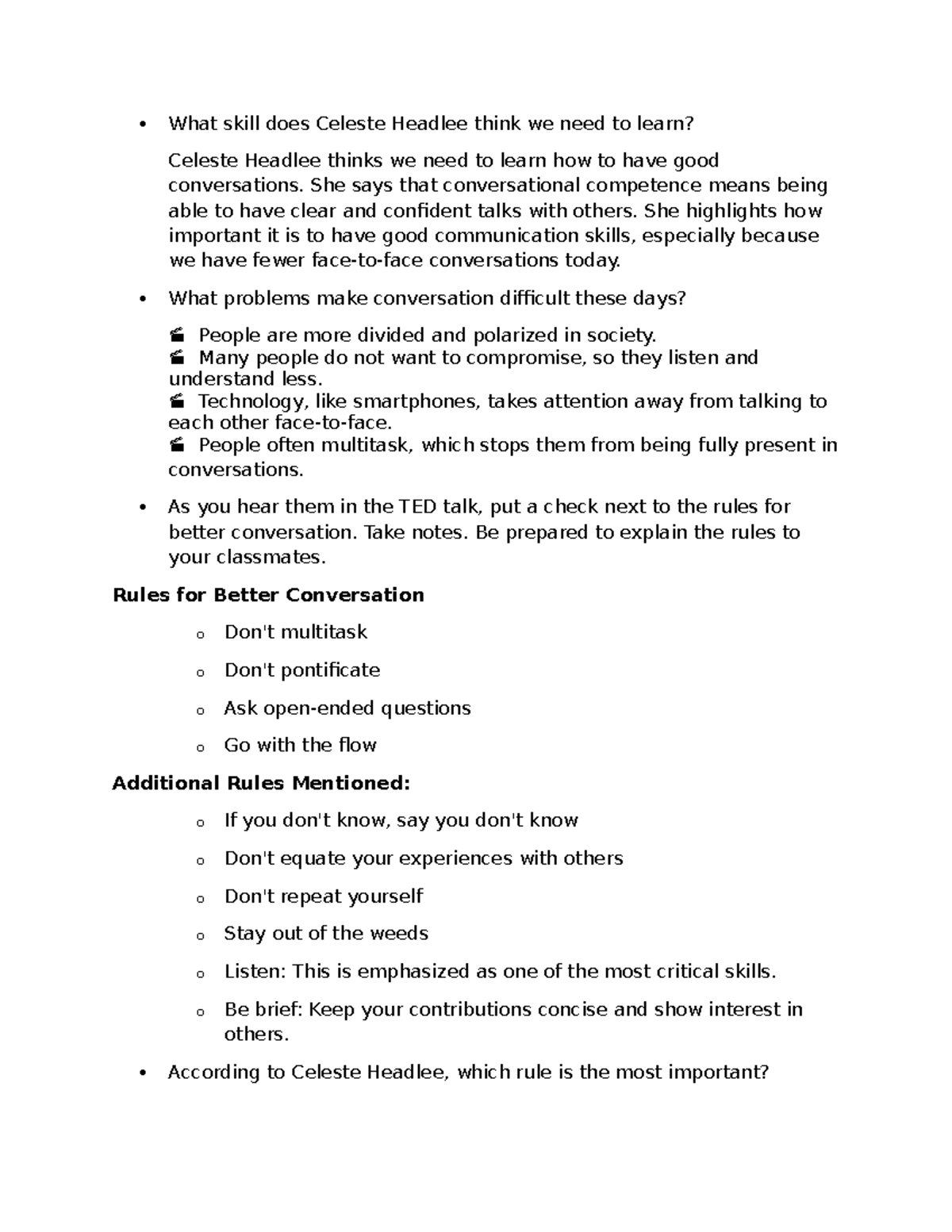 Prsentation on conversation skills worksheet - What skill does Celeste ...
