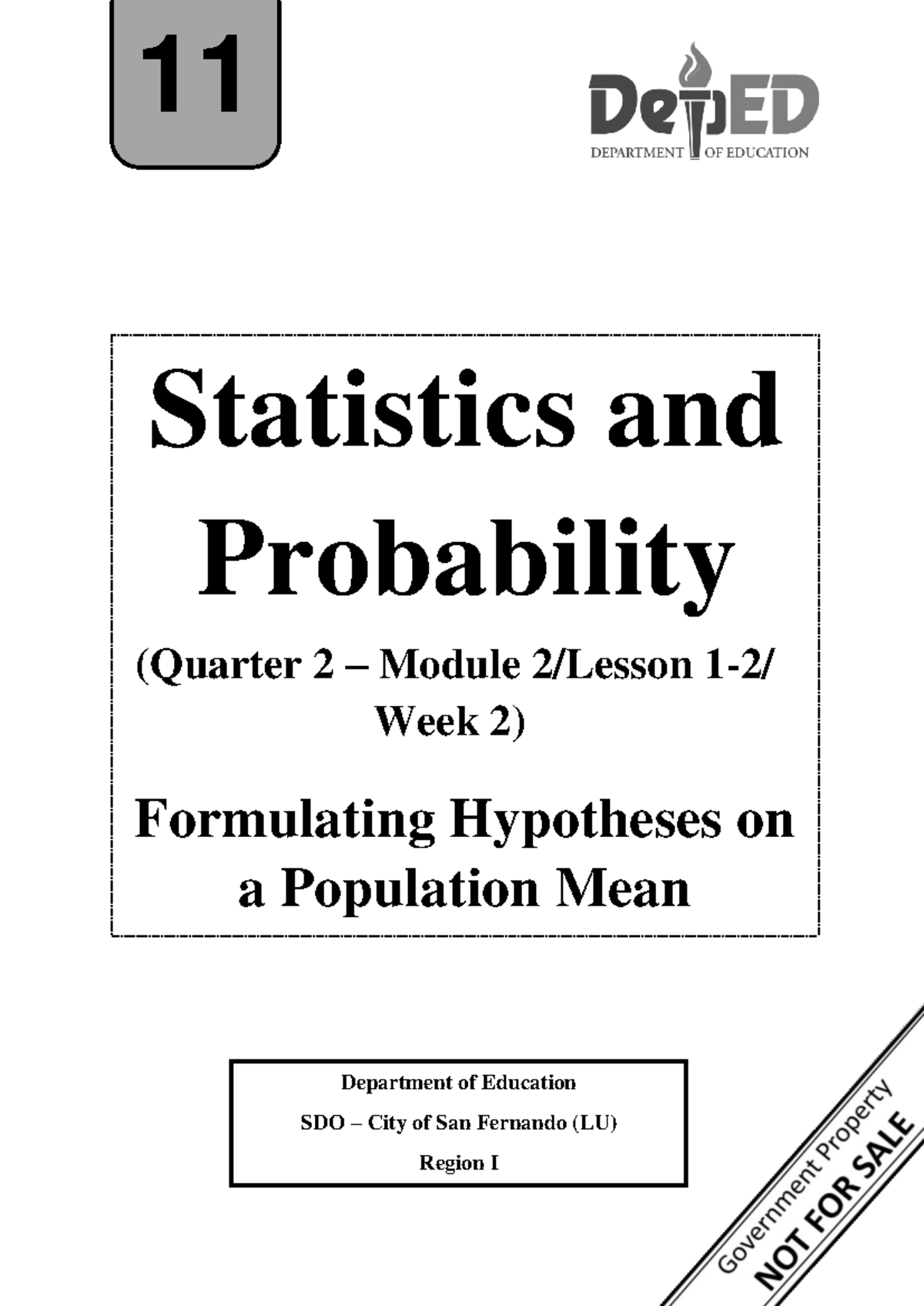 Stat Prob Quarter 4 Module 2 Week2ch 11 Department Of Education Sdo City Of San Fernando Lu