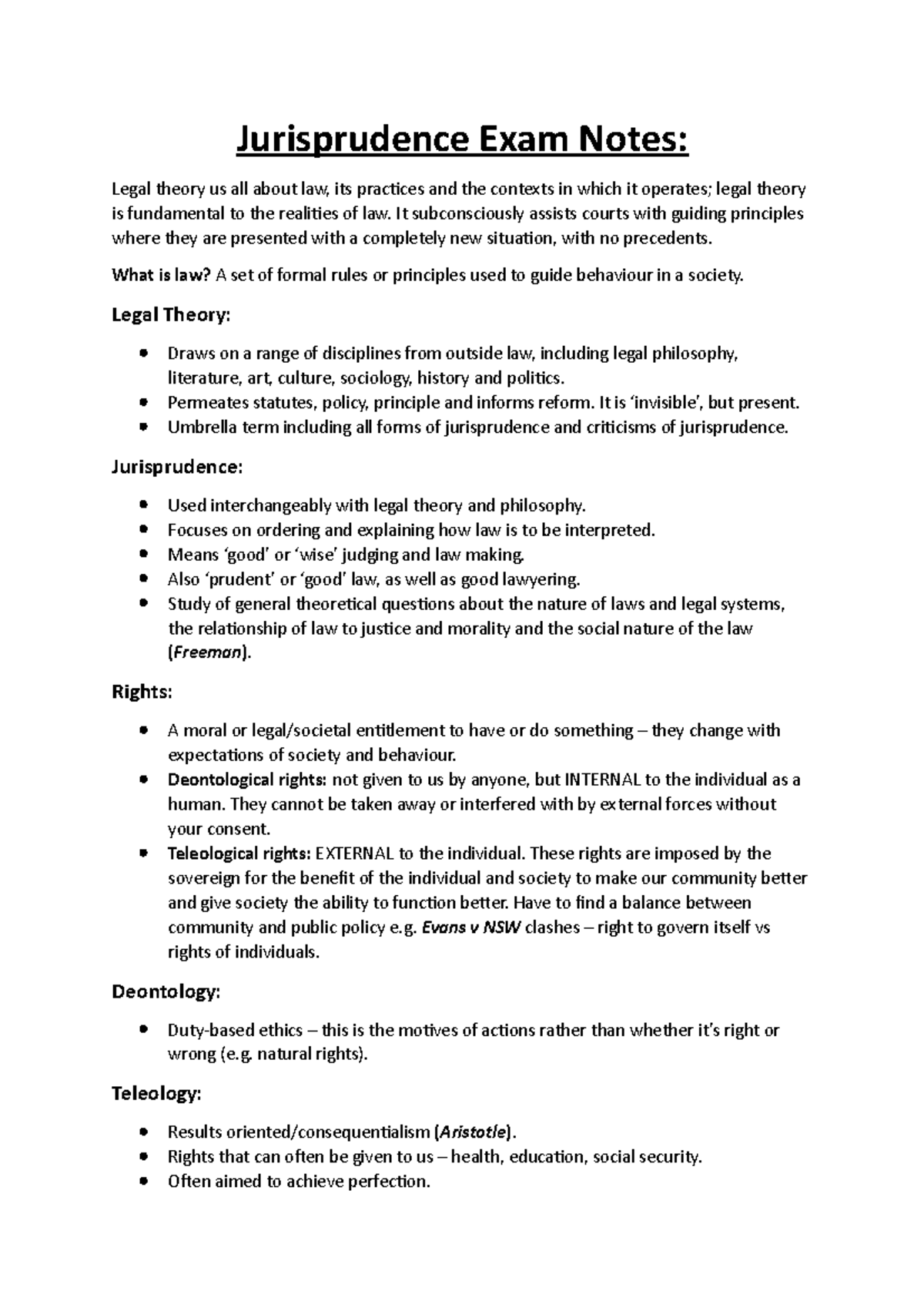 Jurisprudence Exam Notes - Jurisprudence Exam Notes: Legal theory us ...