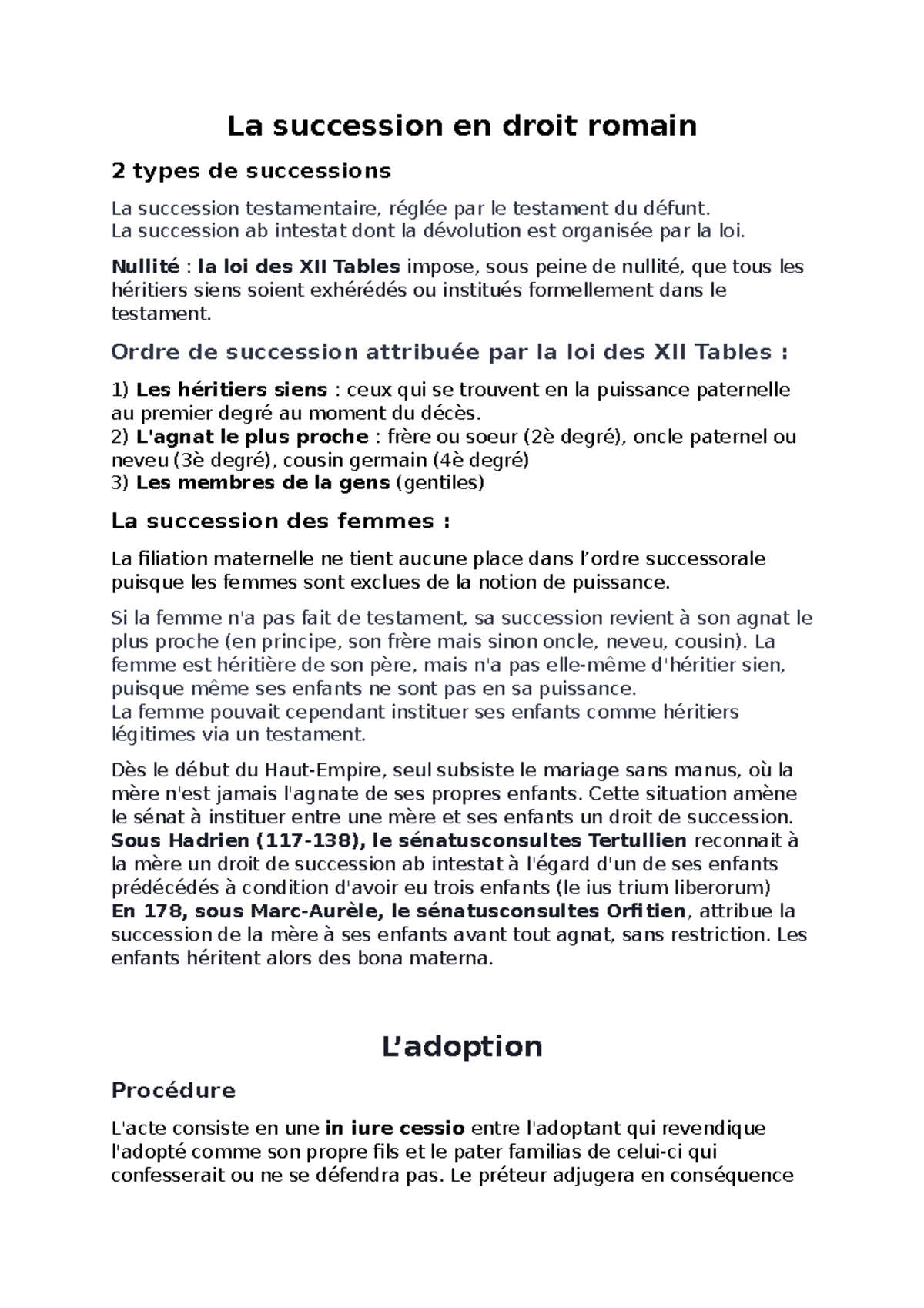 La succesion synthèse droit romain Bac1 - La succession en droit romain ...