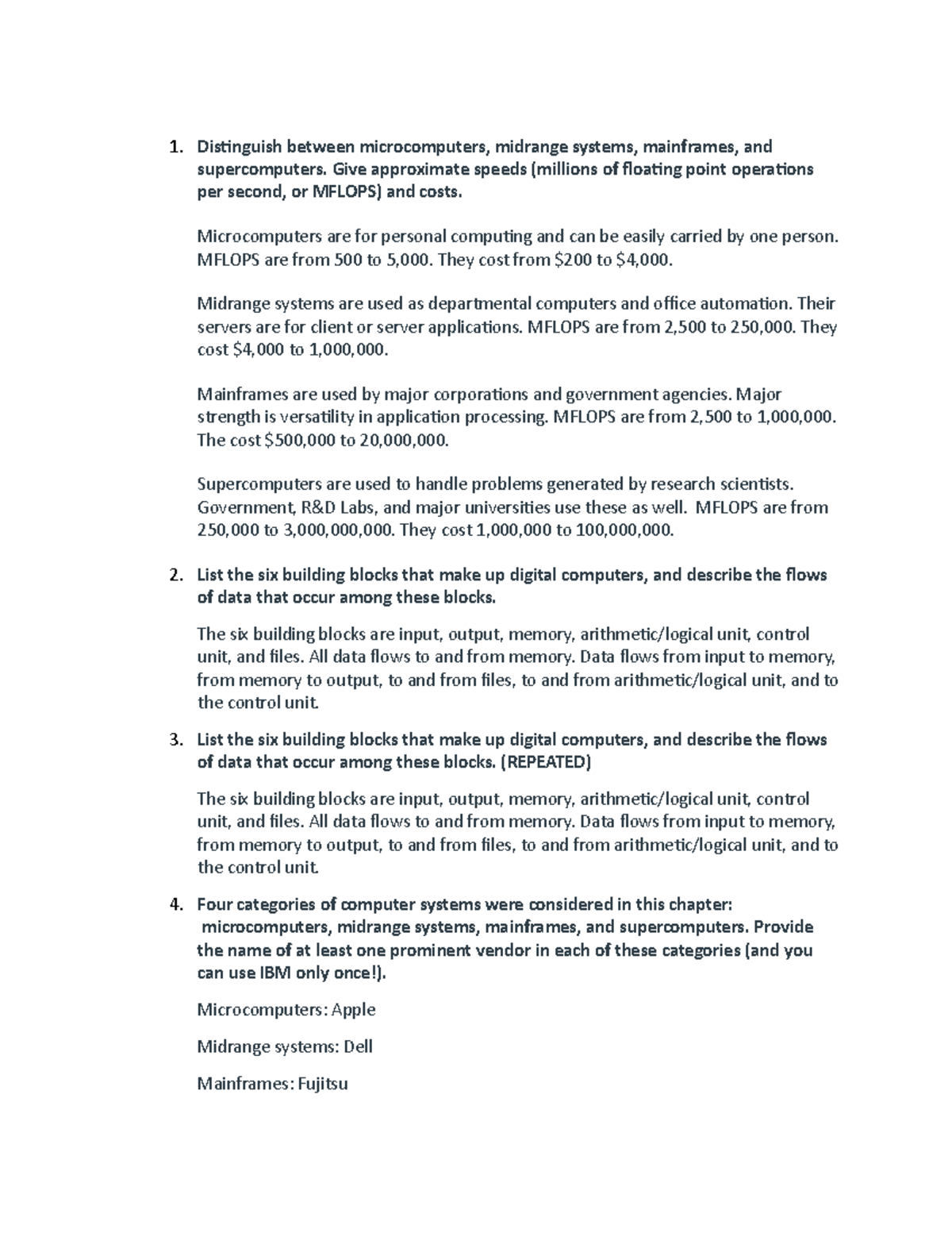 Assignment - Chapter 2 - Distinguish between microcomputers, midrange ...