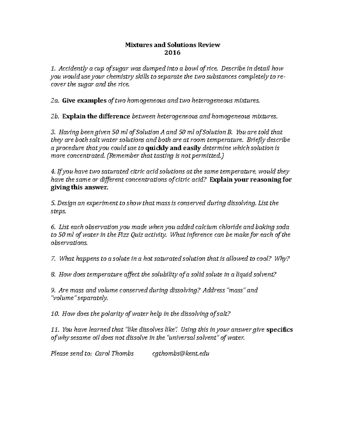 Mixtures and Solutions Review. 2016 - Mixtures and Solutions Review ...