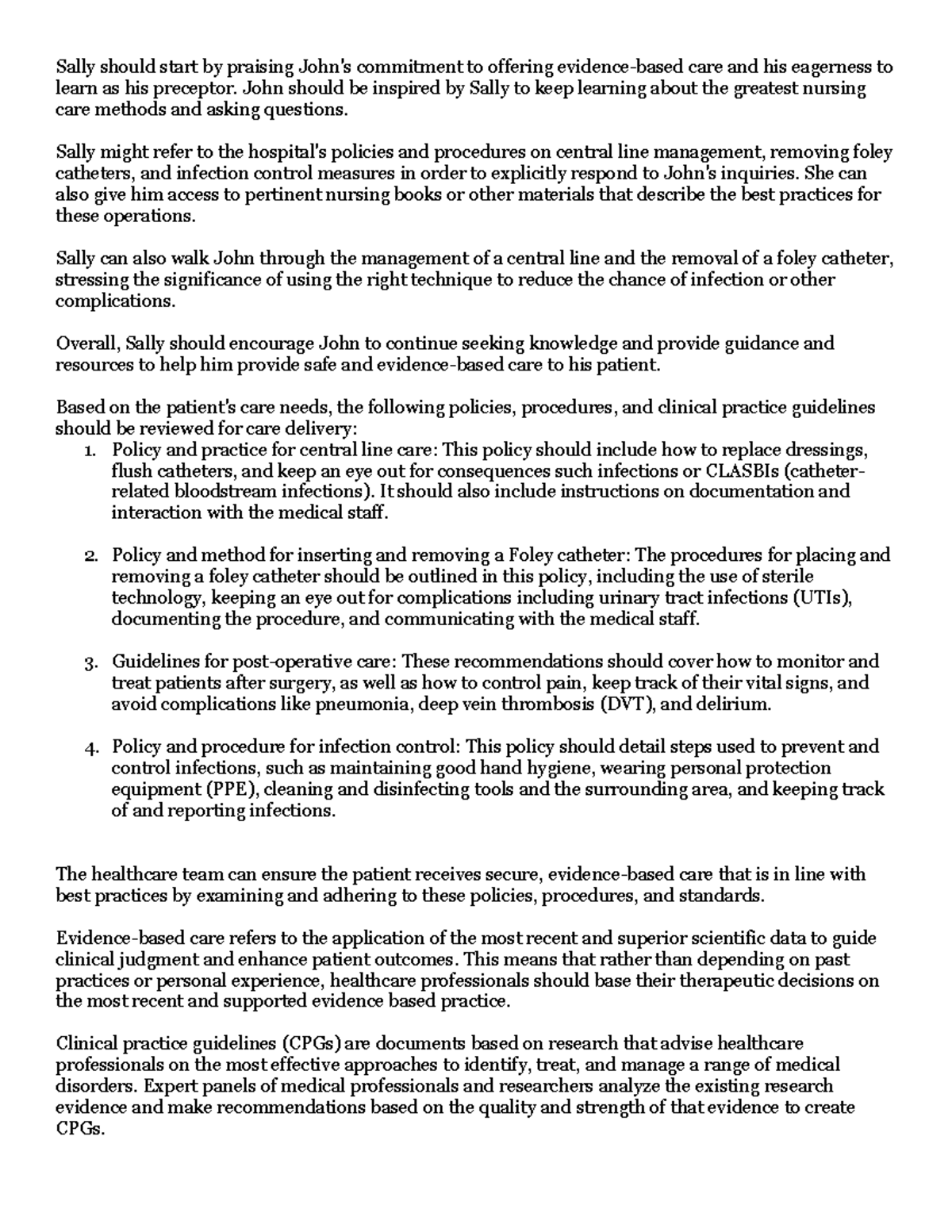 CPG group project - Sally should start by praising John's commitment to ...