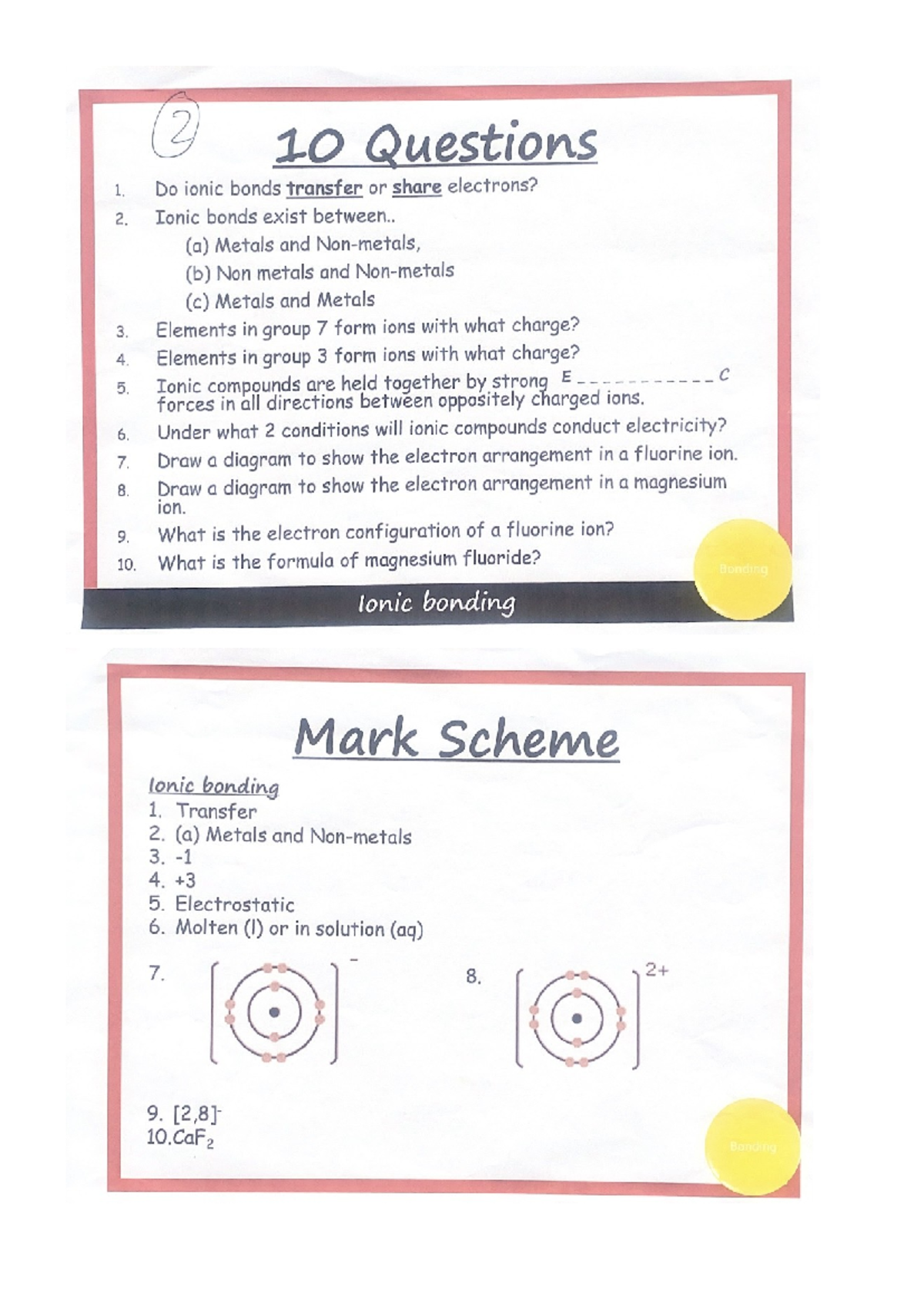 GCSE chemistry Ionic bonding revision questions and answers - 2 10 ...