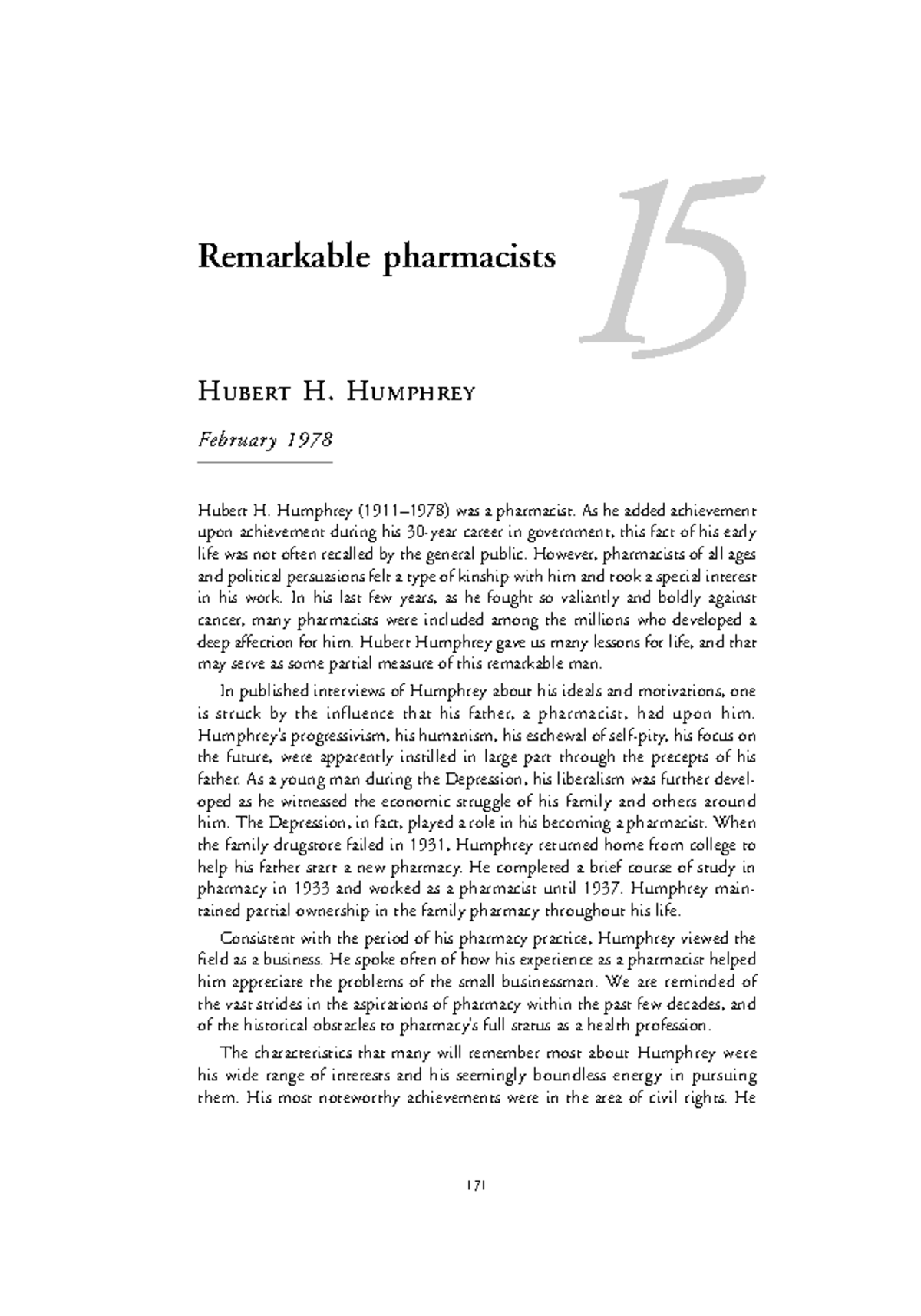 Book 9781585282852 ch015-preview - 171 Remarkable pharmacists HUBERT H. HUMPHREY February 1978 ...
