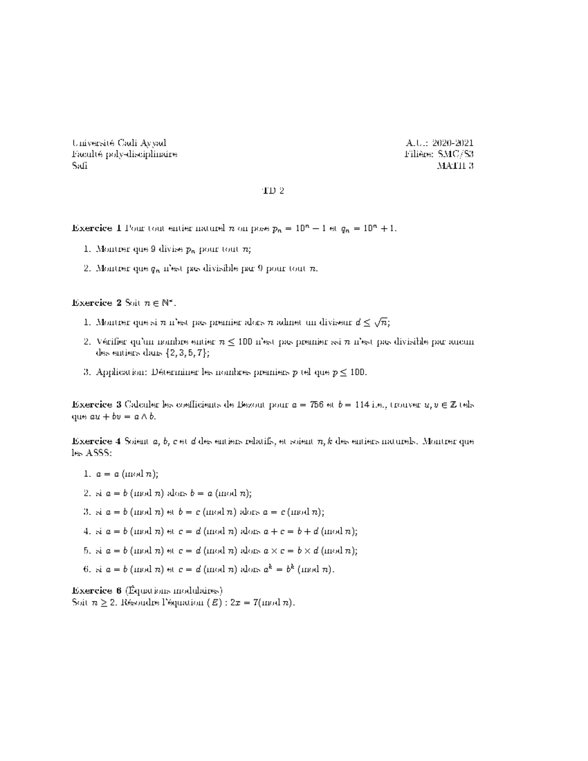 TD2-SMC - MATHEMATIQUES POUR LA CHIMIE - ♥ rs té ②② té - Studocu