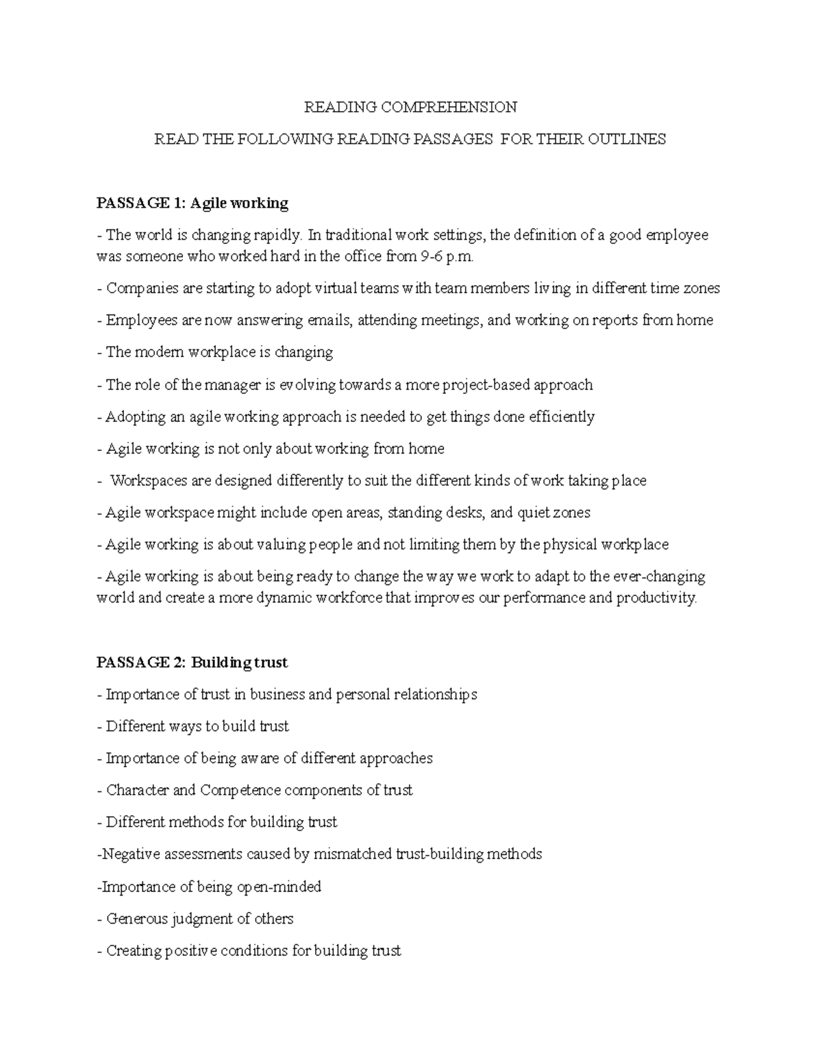 Reading Comprehension - READING COMPREHENSION READ THE FOLLOWING ...