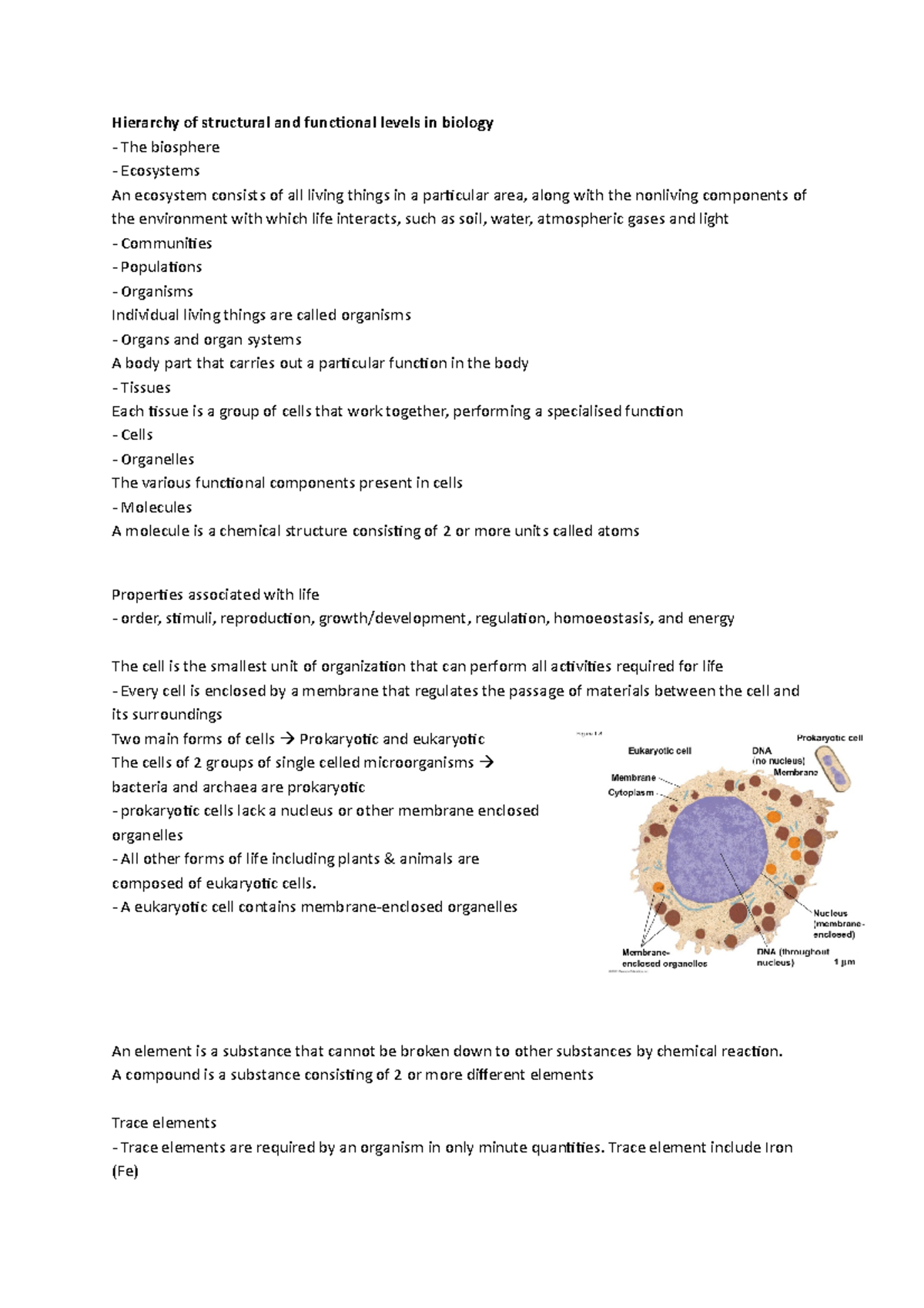 Bio notes 2 - Hierarchy of structural and functional levels in biology ...