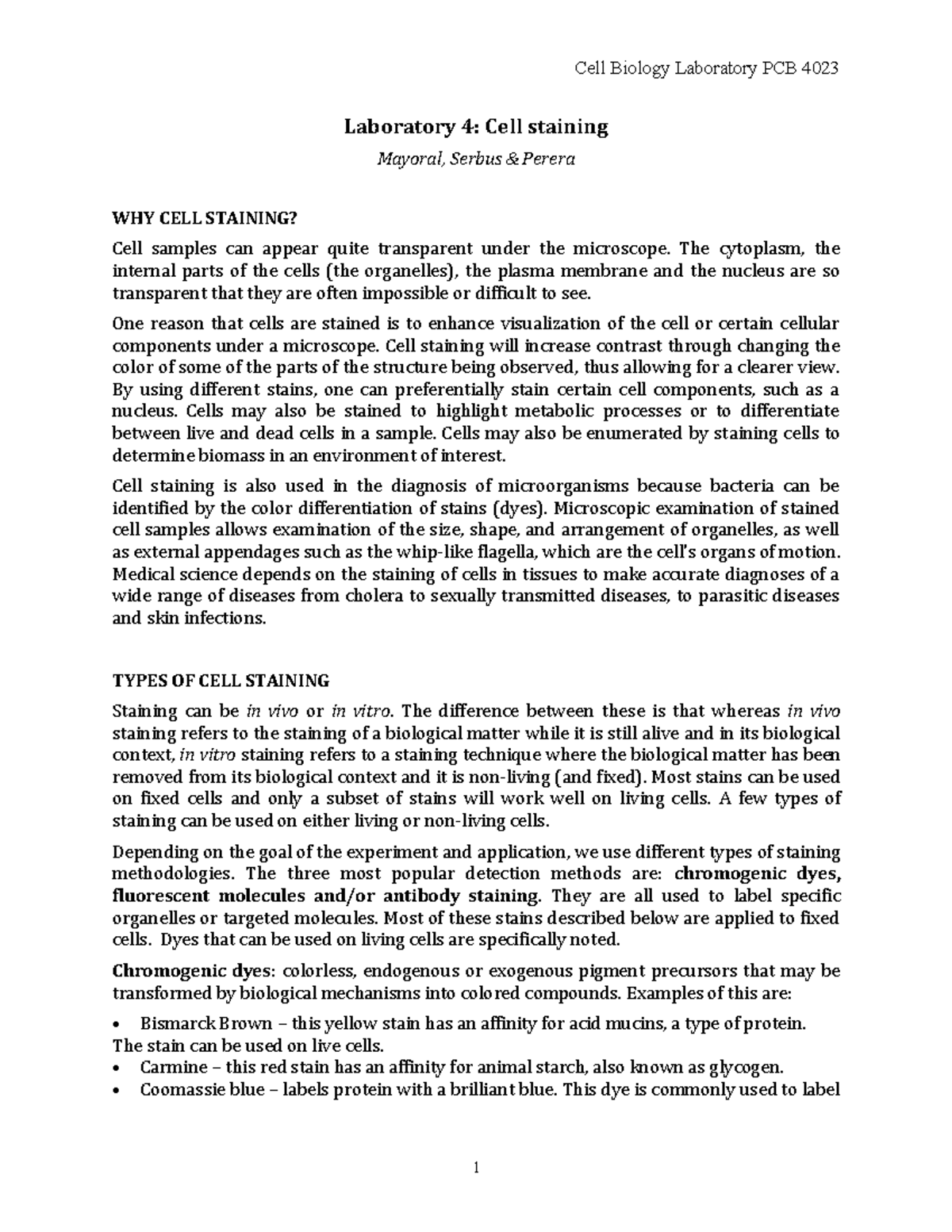 PCB4023 Cell Bio Lab Cell Staining and cytoskelon F2023 - Laboratory 4 ...