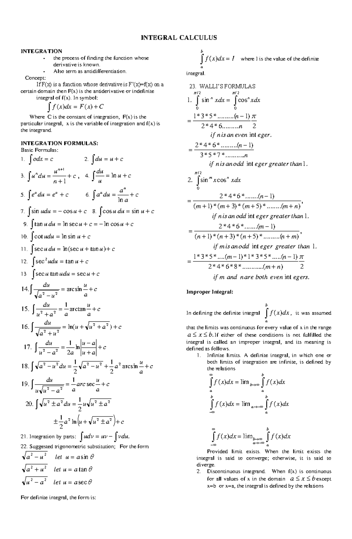 Gmas Integral calculus 2 - INTEGRAL CALCULUS INTEGRATION the process of ...