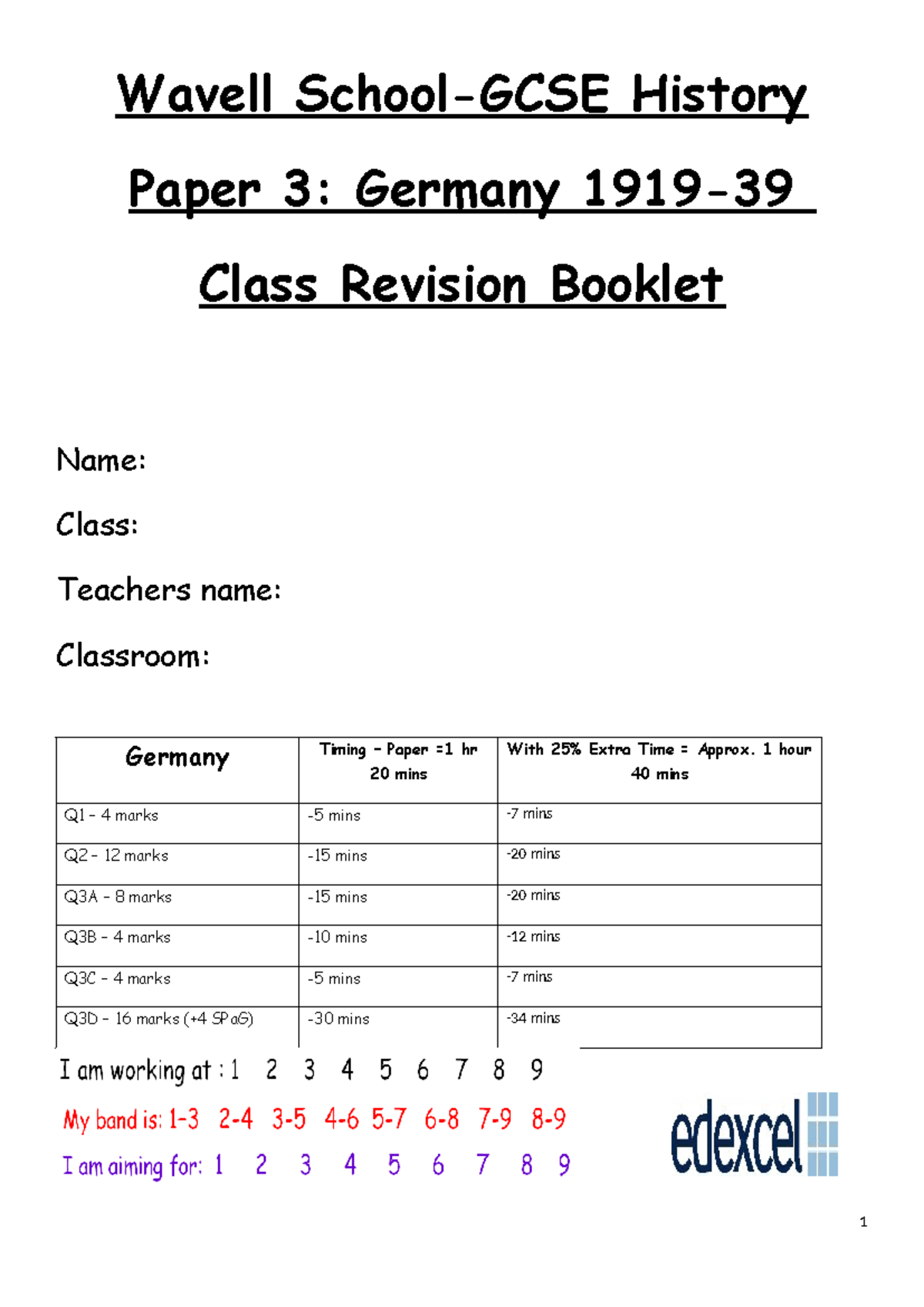 Germany workbook - Wavell School-GCSE History Paper 3: Germany 1919 ...