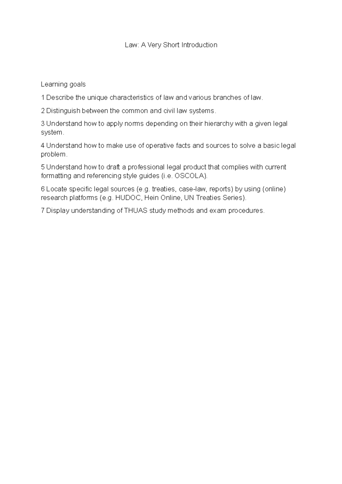 Intro to law - Summary - Law: A Very Short Introduction Learning goals ...