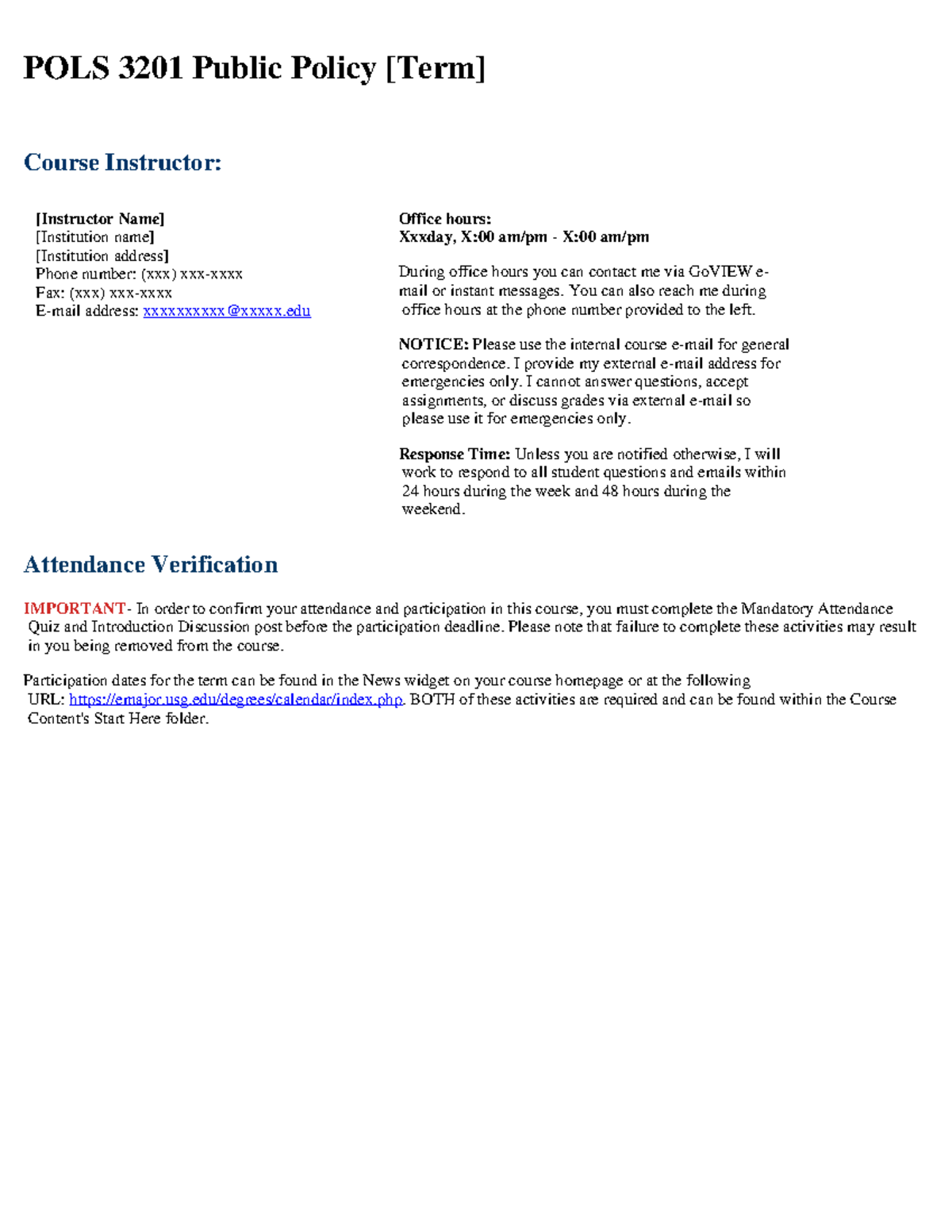 POLS3201-Syllabus - POLS3201-Syllabus - POLS 3201 Public Policy [Term] Course Instructor: - Studocu